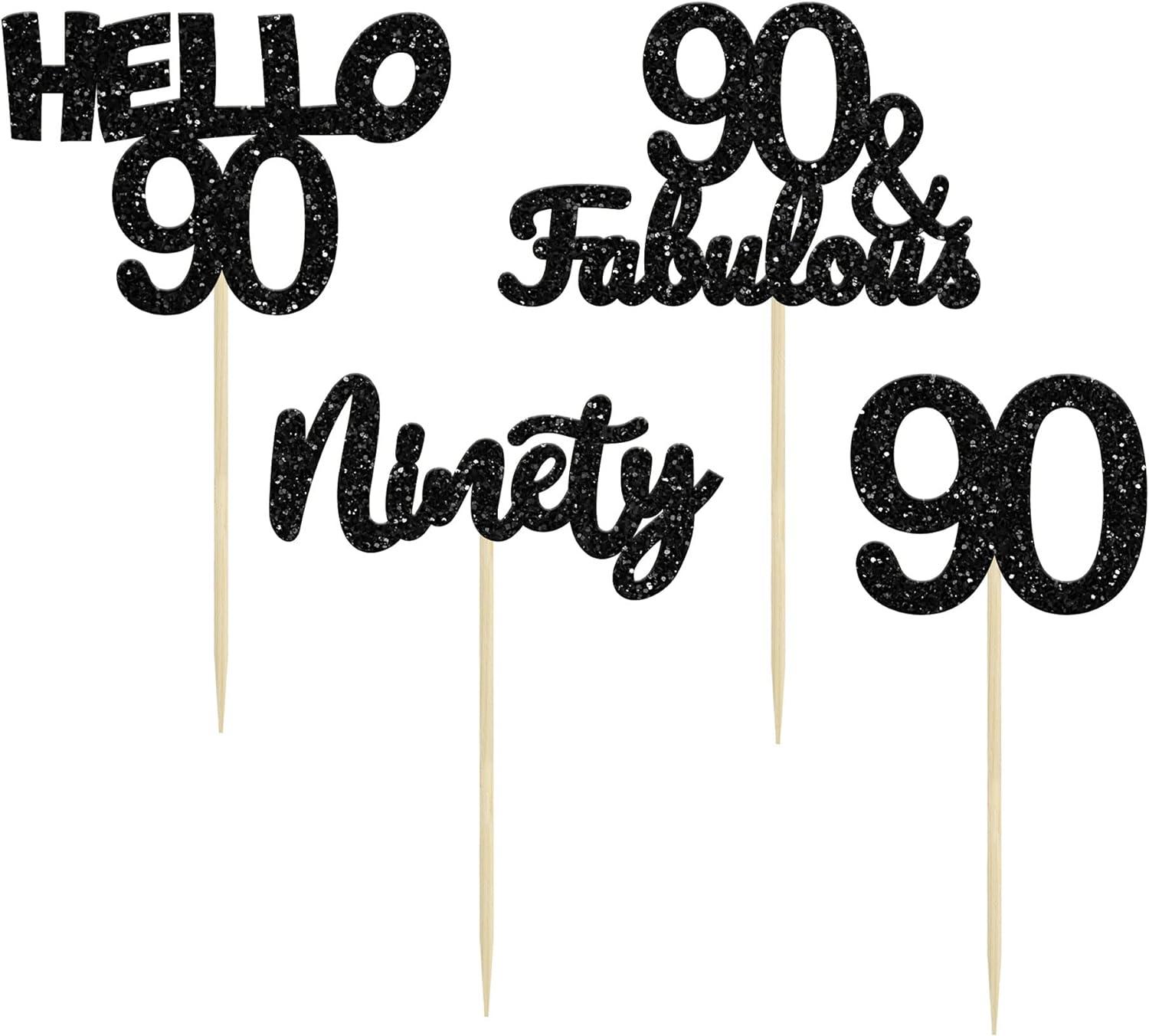 Gyufise 24Pcs 90th Birthday Cupcake Toppers Hello 90 Cake Toppers ...