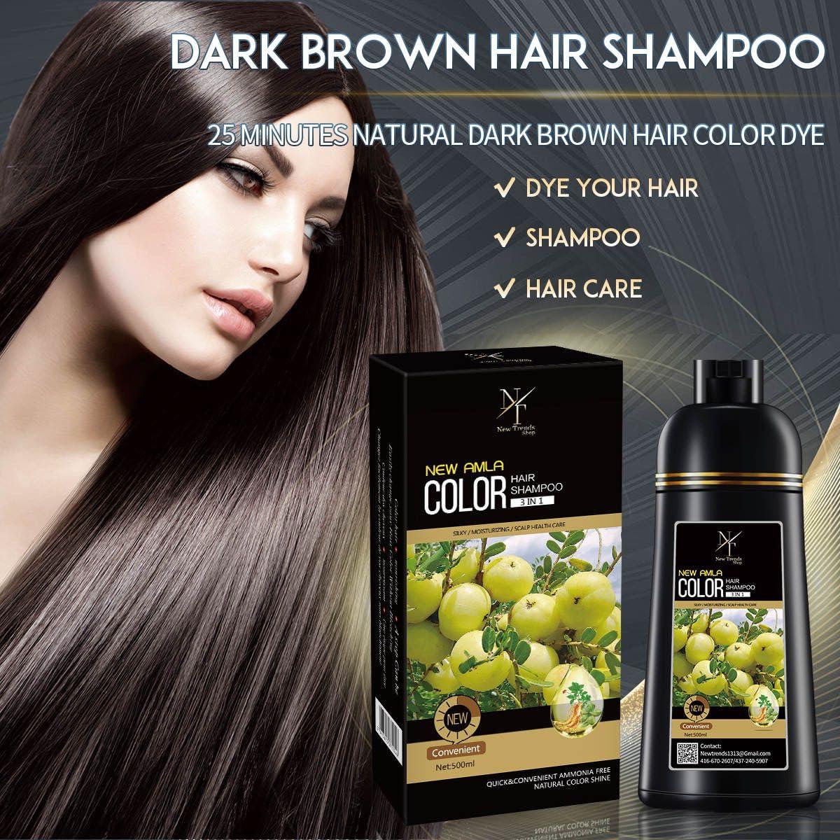 Buy Dark Brown Hair Color Shampoo - Instant Grey Coverage Ammonia & PPD ...