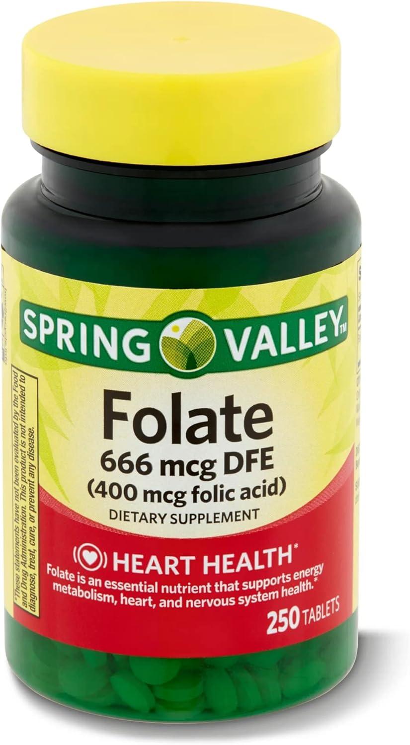 Spring Valley Folate 666 mcg dfe 400 mcg folic Acid | 250 Count ...