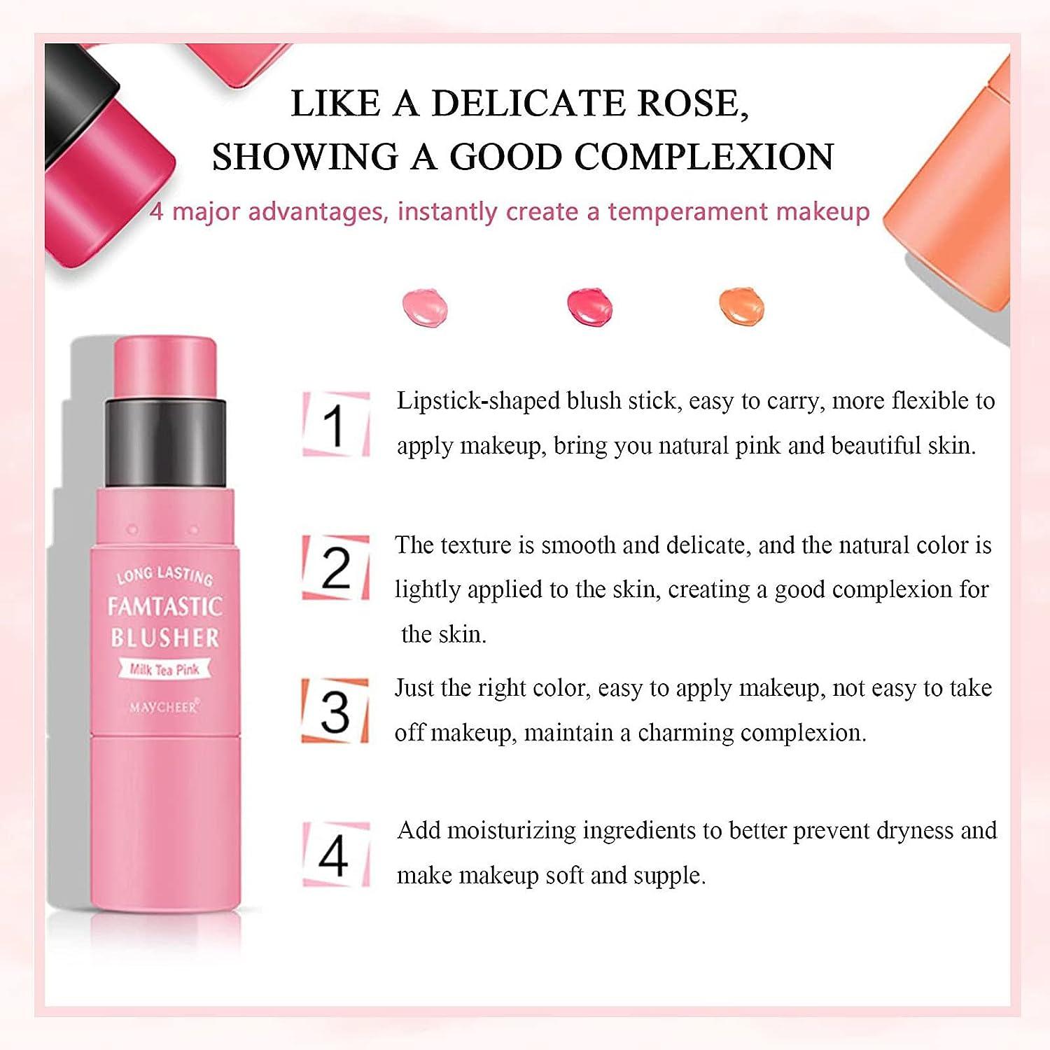 2-in-1 Cream Blush Stick: Pink Liquid Blush for Cheeks, Lips & Eyes ...