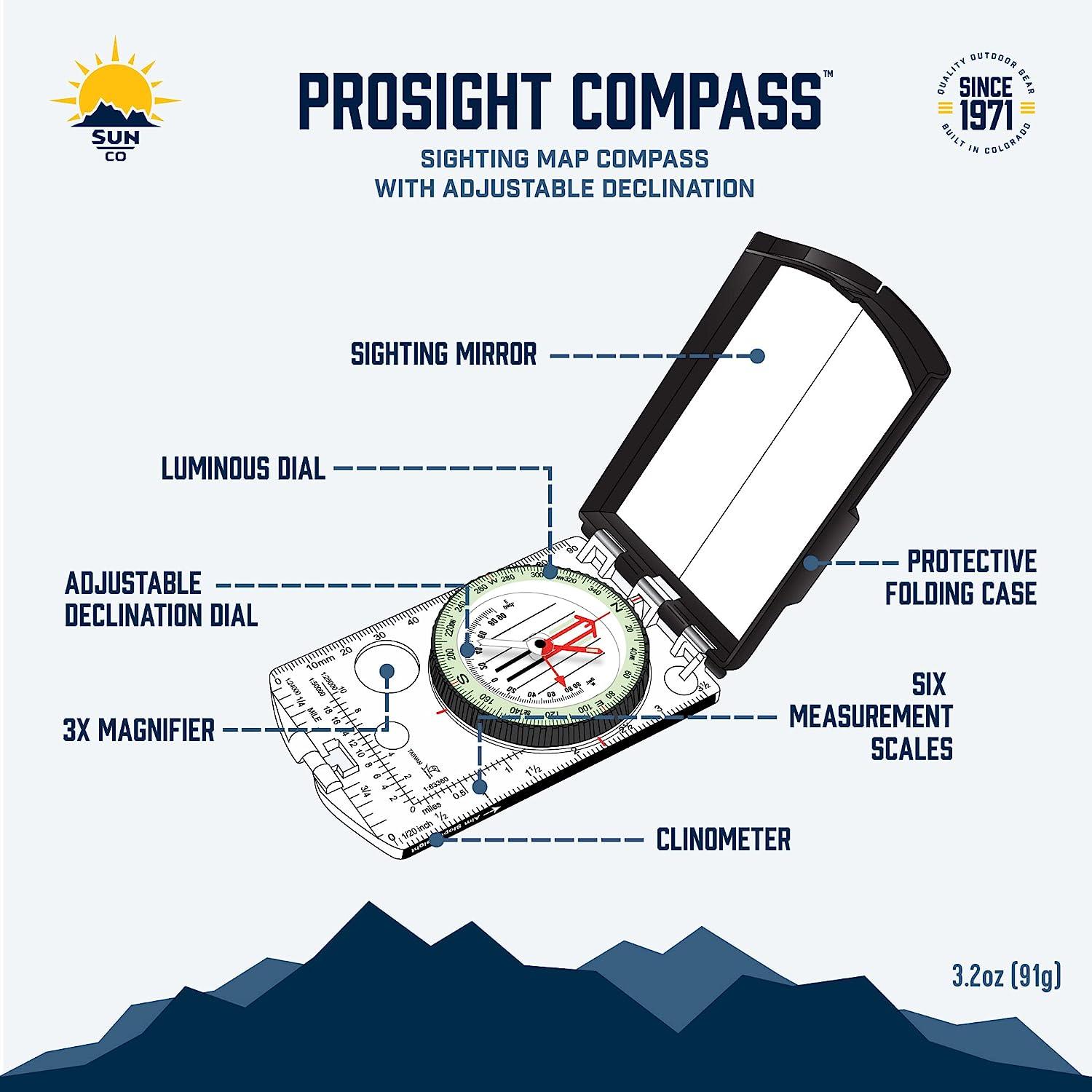 Sun Company ProSight Sighting Map Compass - Lightweight Orienteering ...