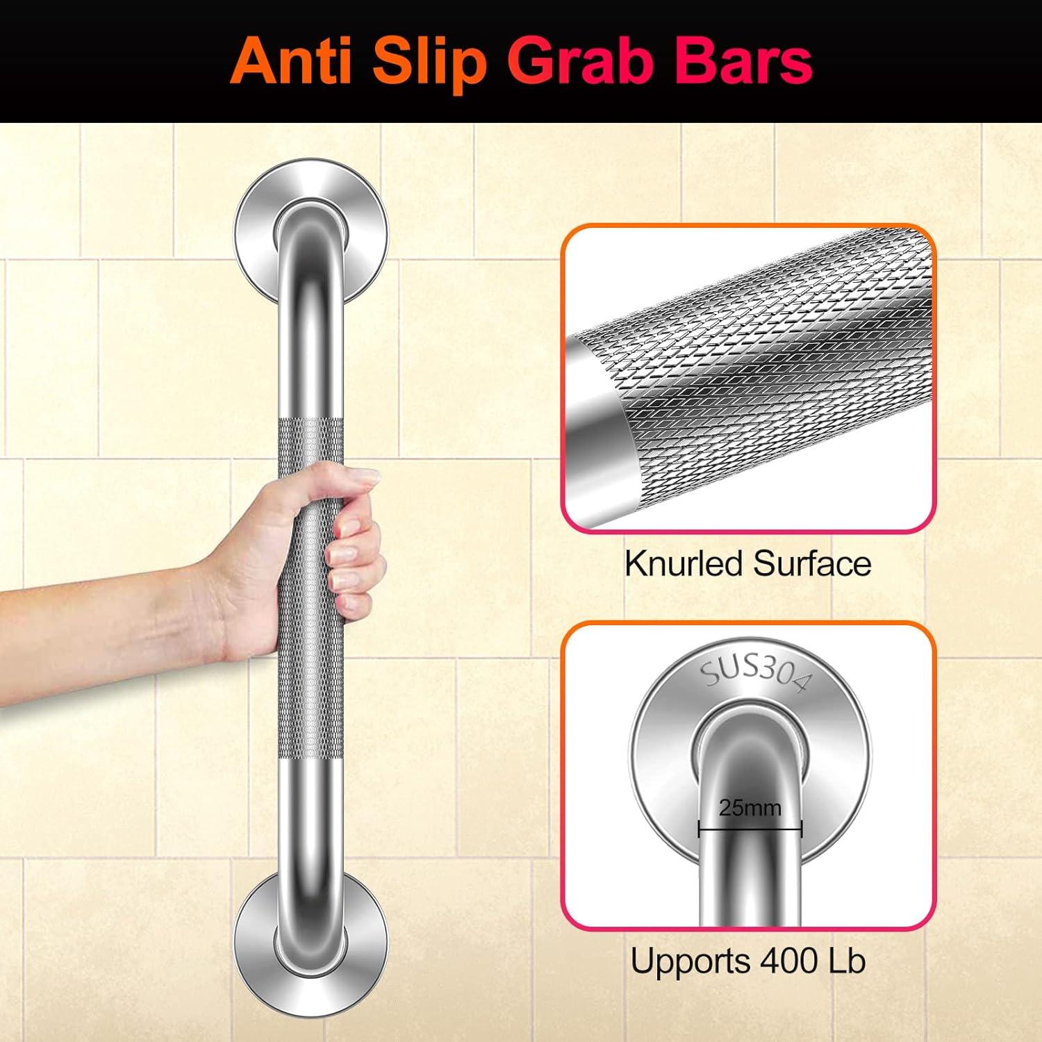 SUS304 Stainless Steel 16-inch Anti-Slip Shower Grab Bars - 2 Pack for ...