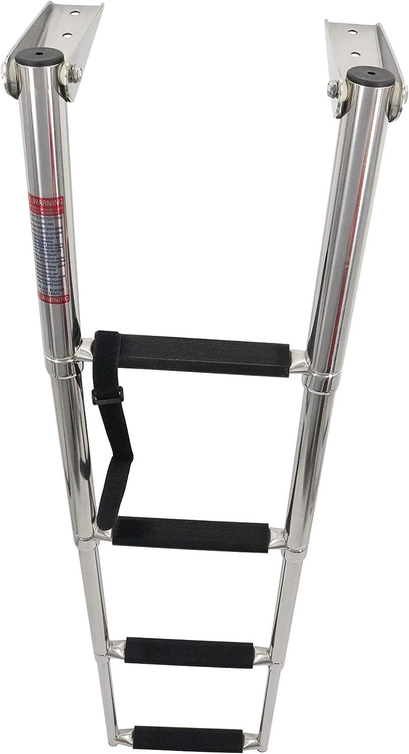 4 Step Telescoping Folding Pontoon Boat Dock Ladder - Stainless Steel ...