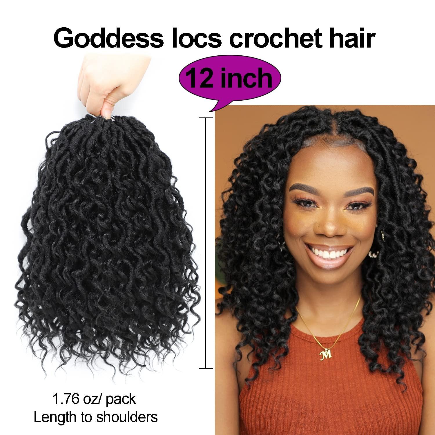 Faux Locs Crochet Hair 12 Inch Short Goddess Locs - 6 Packs Pre-looped ...