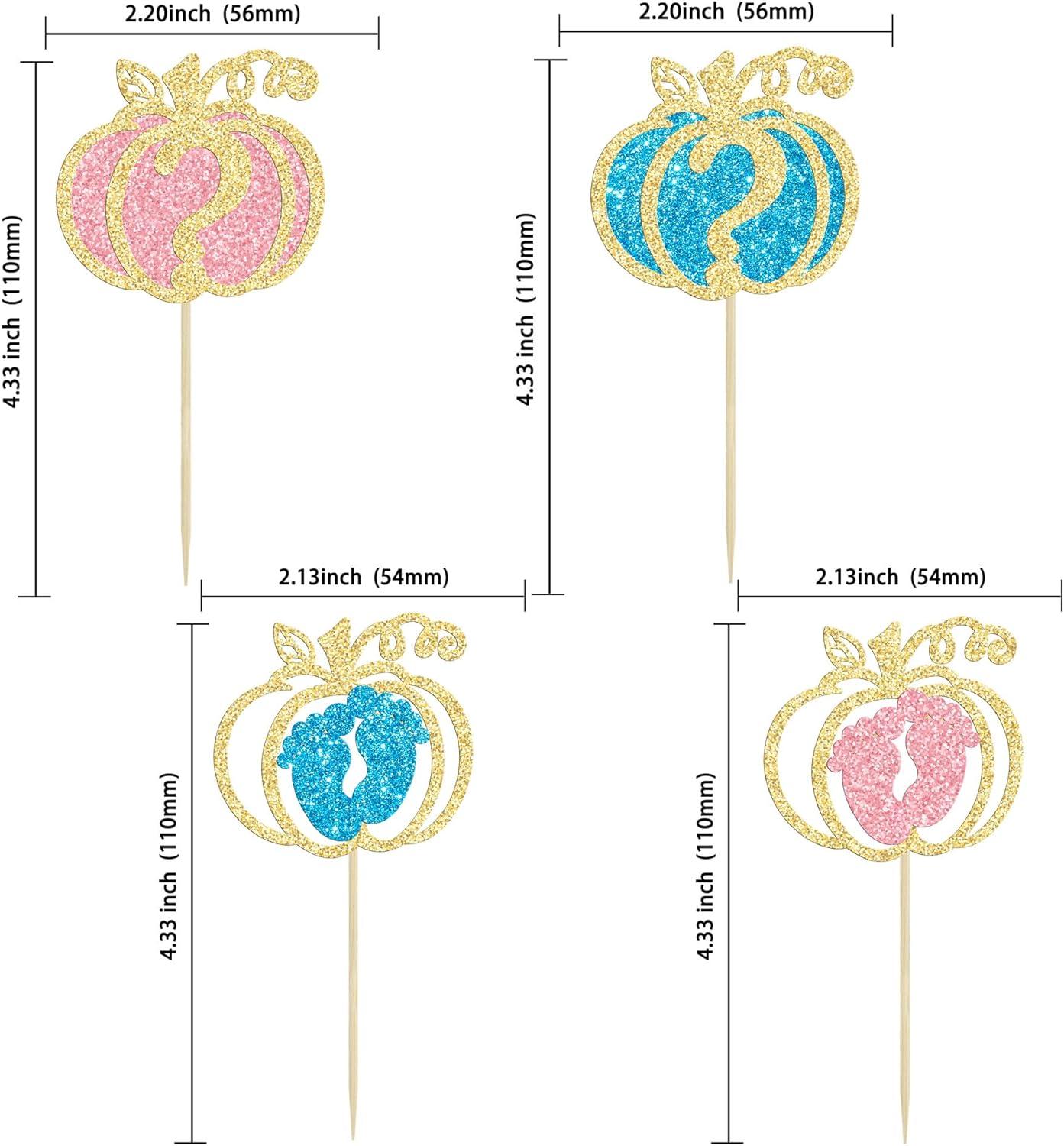 24Pcs Pumpkin Gender Reveal Cupcake Toppers Glitter Pumpkin Baby Feet ...