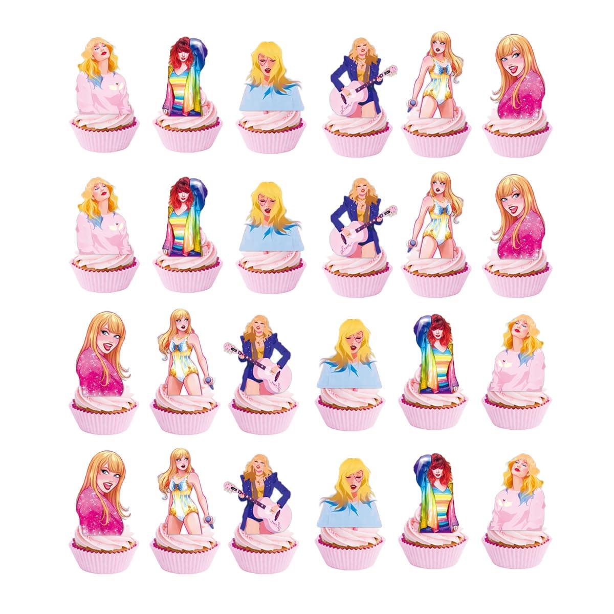 48pcs Tayloer for Singer Cake Decorations Cake Topper 24pcs Cupcake ...