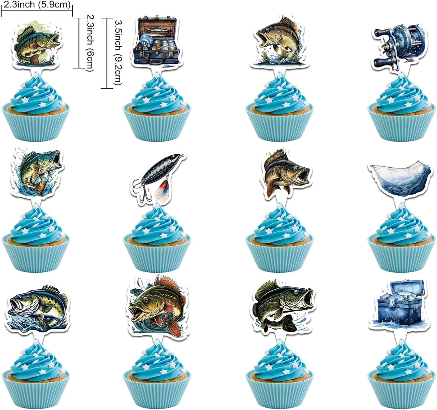 25 Pcs Fishing Cake Decorations Gone Fishing Cake Topper Cupcake ...