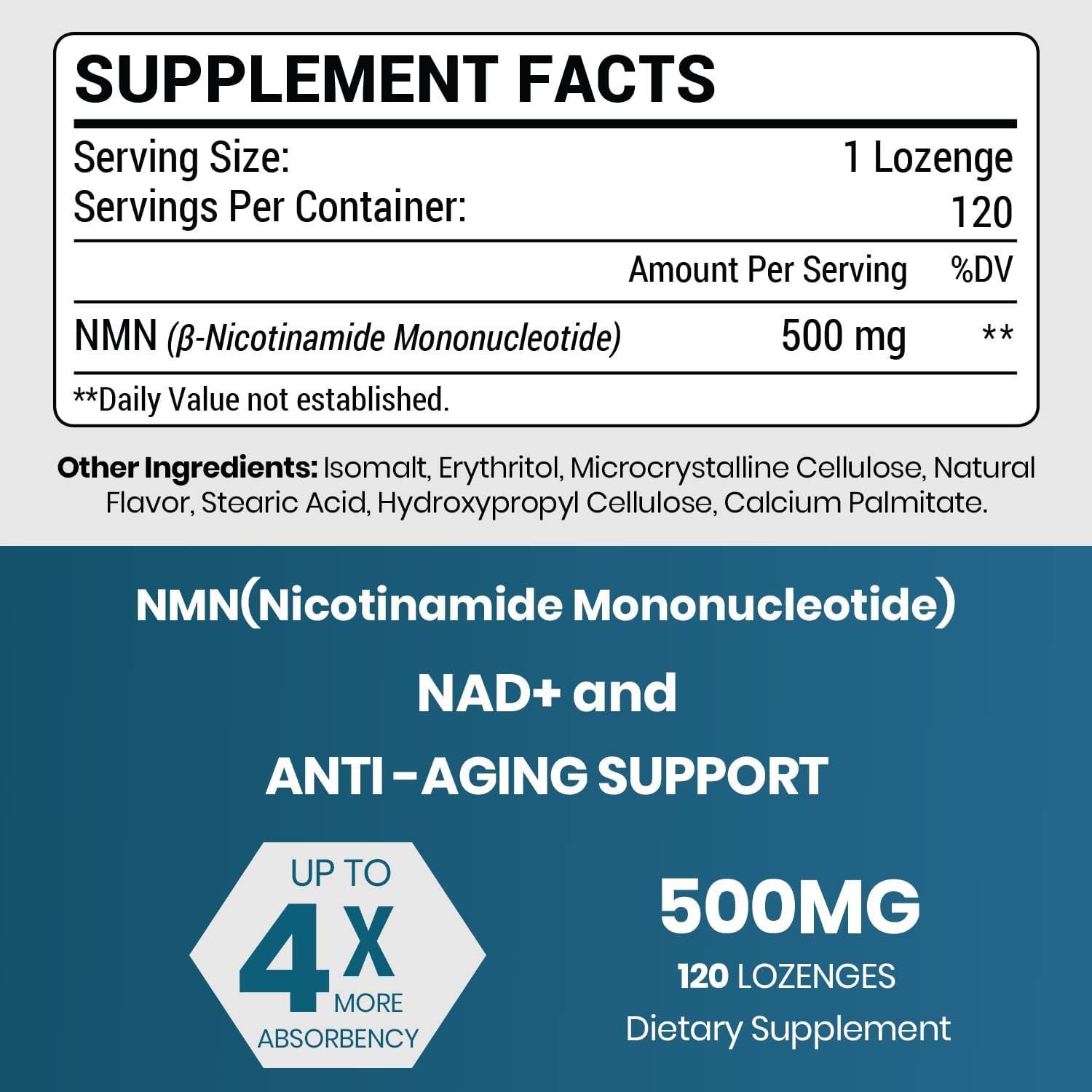 NAD Sublingual Lozenges 500mg 120 Tablets Per Bottle Fast-Acting & Max ...