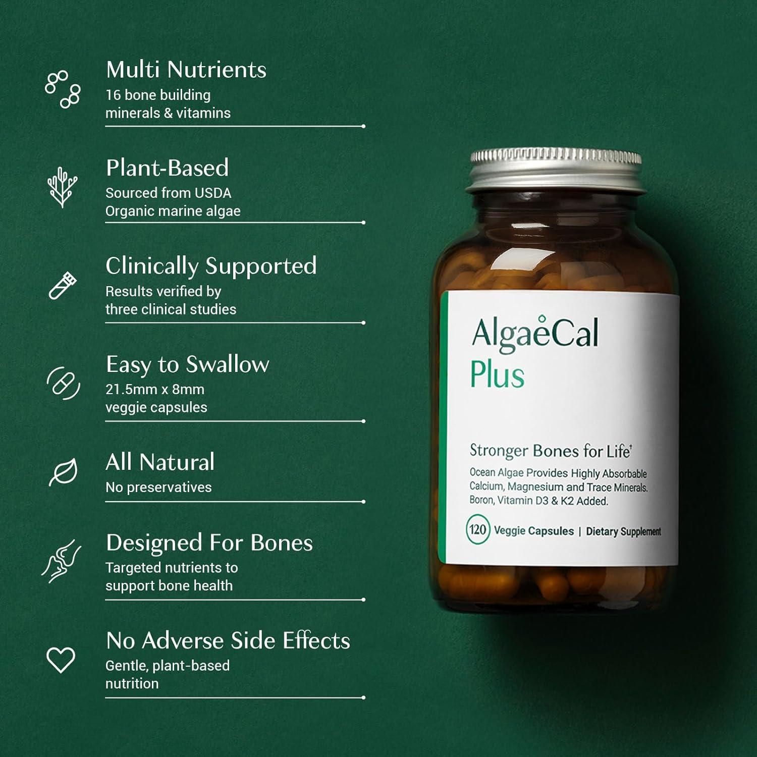 AlgaeCal Plus: Plant-Based Calcium Supplement with Vitamin D3, K2 ...