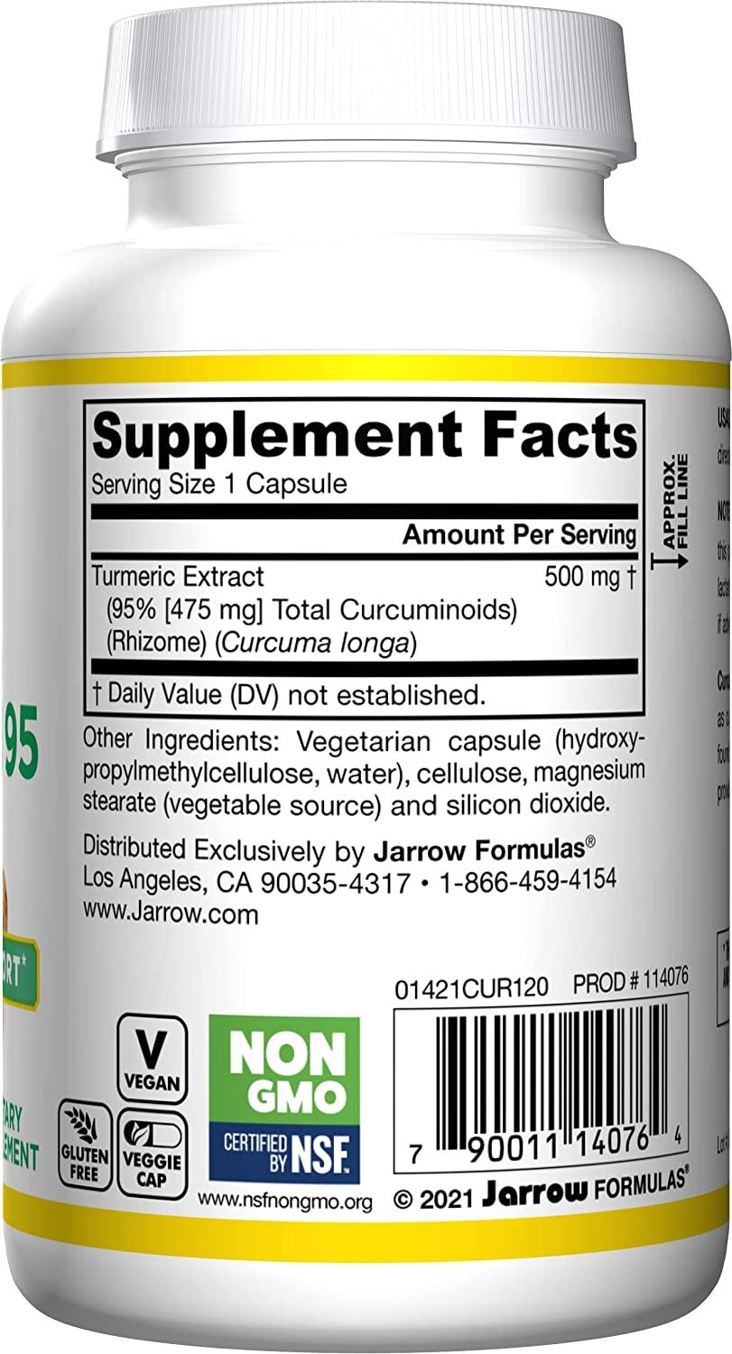 Jarrow Formulas Curcumin 95 500mg - 120 Veggie Caps | Turmeric Extract ...