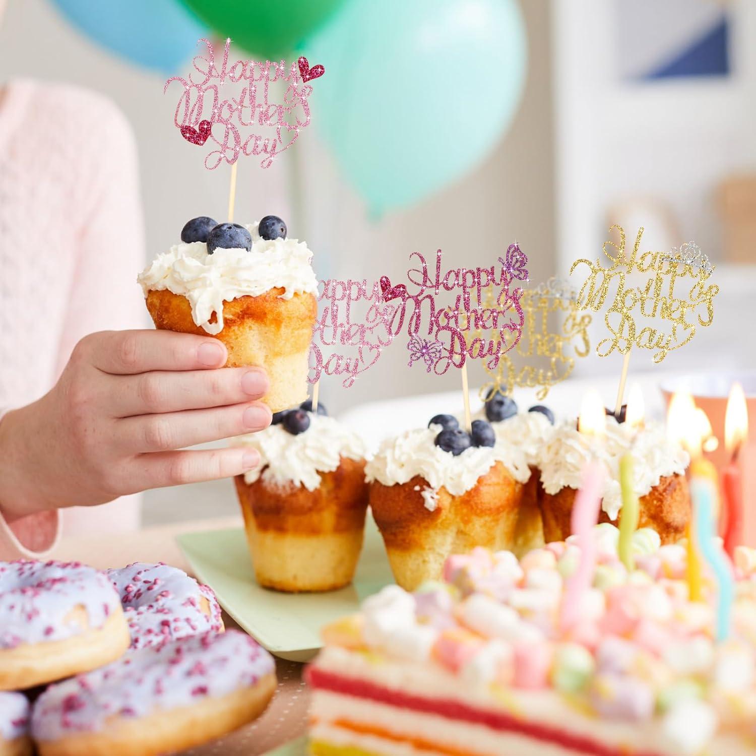 Spakon 60 Pcs Happy Mothers Day Cupcake Toppers Glitter Cake Toppers ...