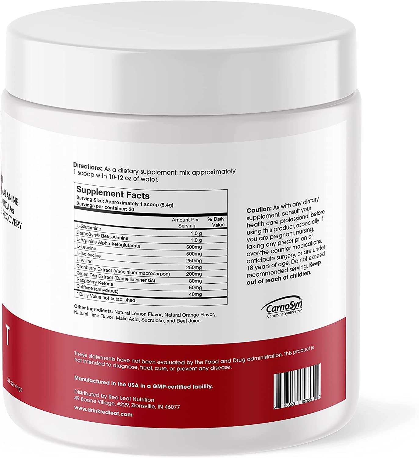 Red Leaf Pre Workout Energizer Powder with BCAA's and Amino Acids ...
