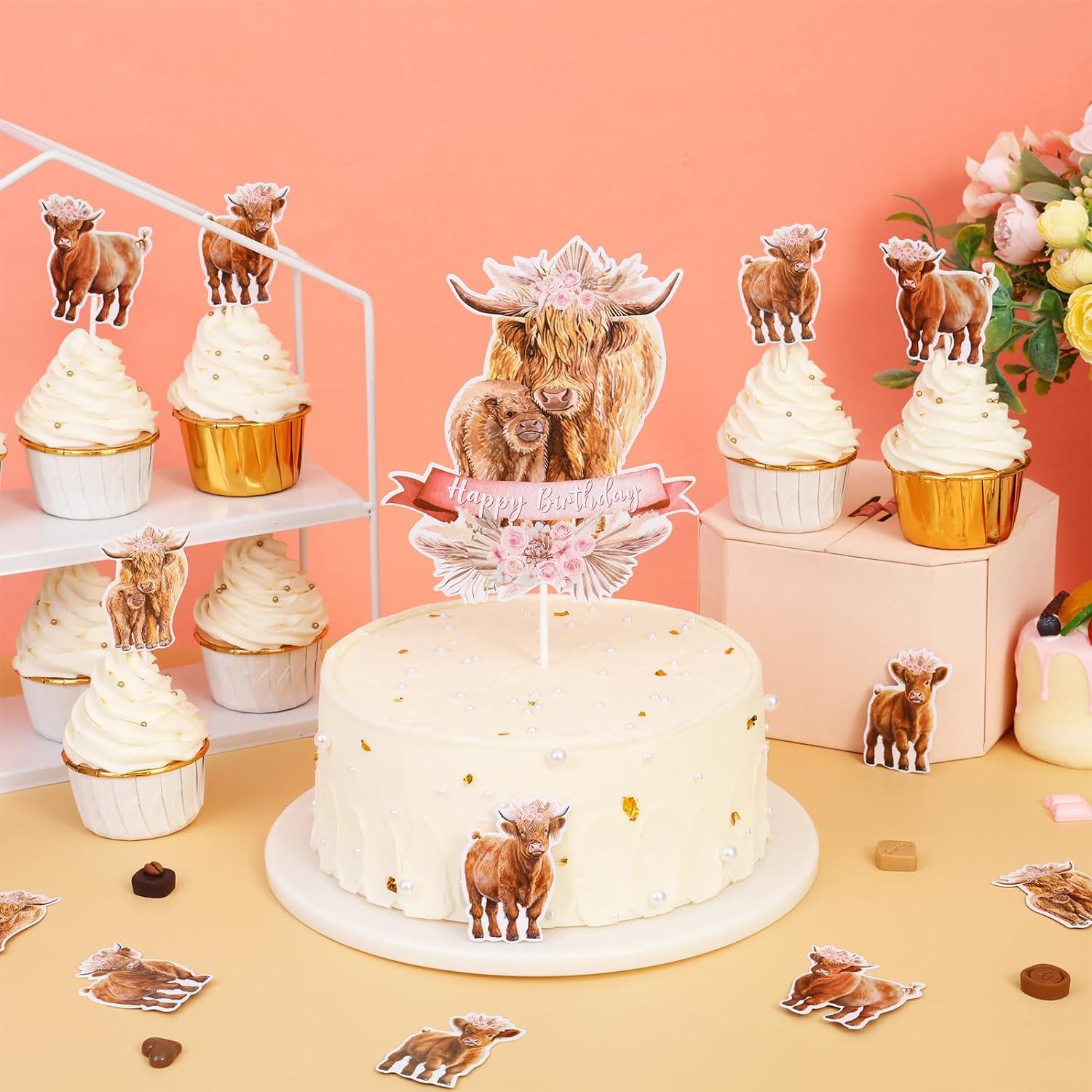 Highland Cow Birthday Party Decorations Girl 25pcs Highland Cow Cake ...