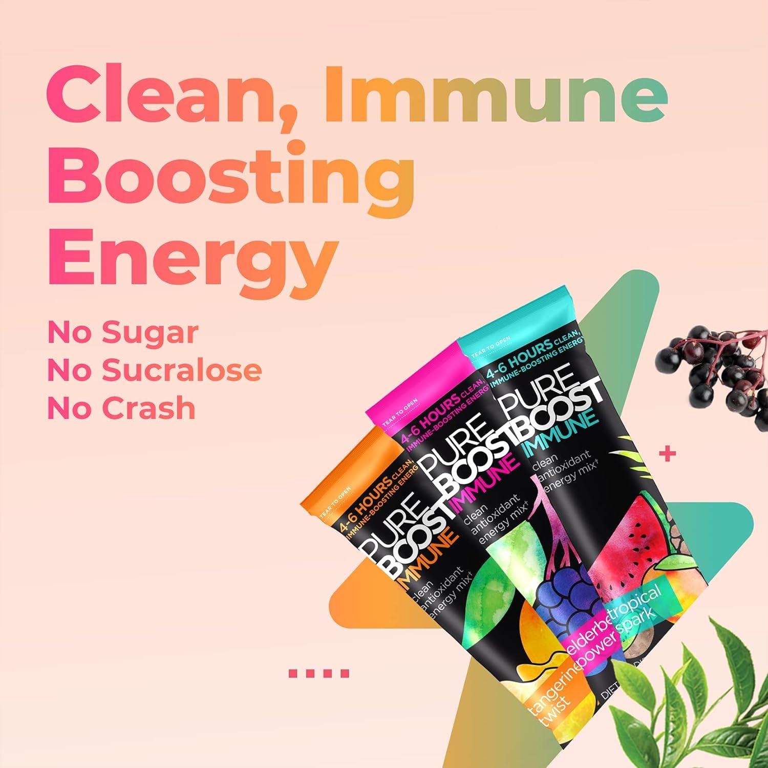 Pureboost Immune Clean Energy Drink Mix - Elderberry 1200mg Vitamin C ...