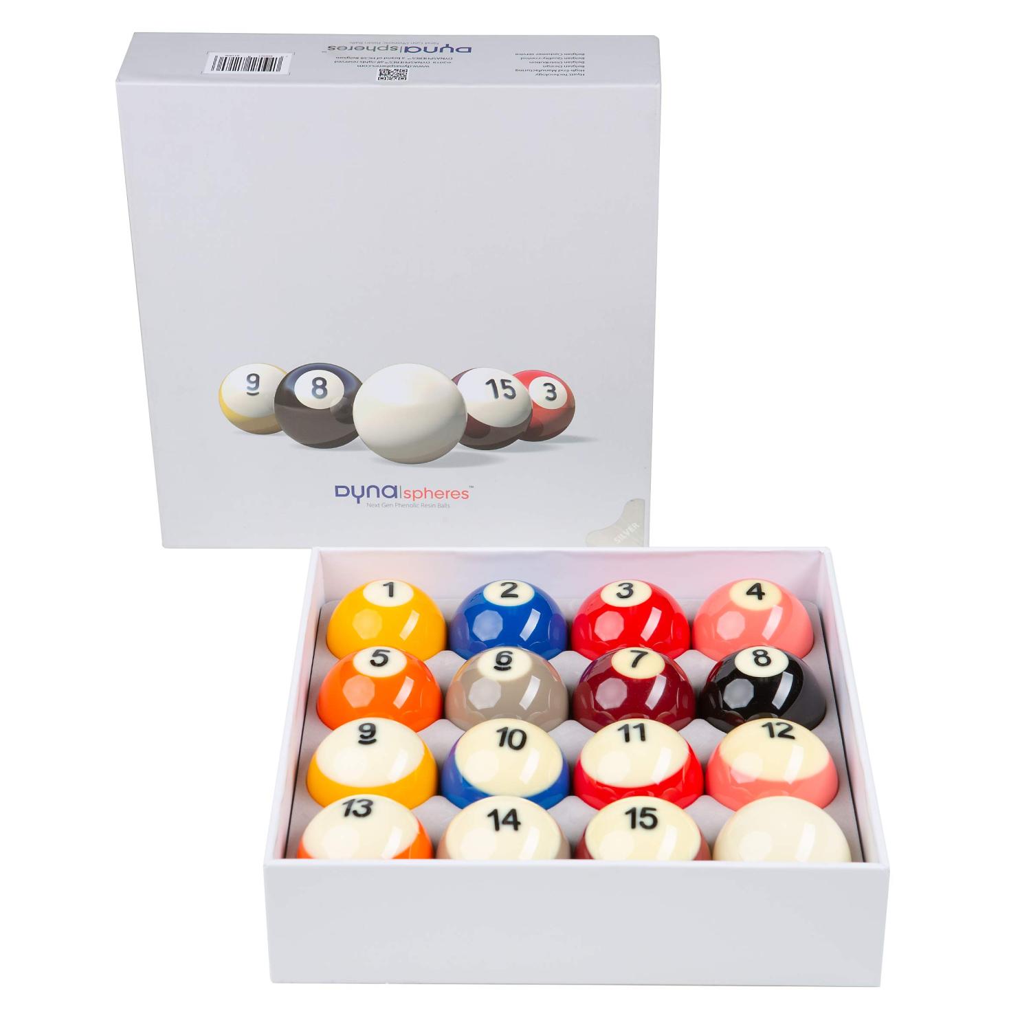 Dynasphere Silver Pool Balls Set - 1 Cue Ball, 7 Striped Balls, 8 Solid ...