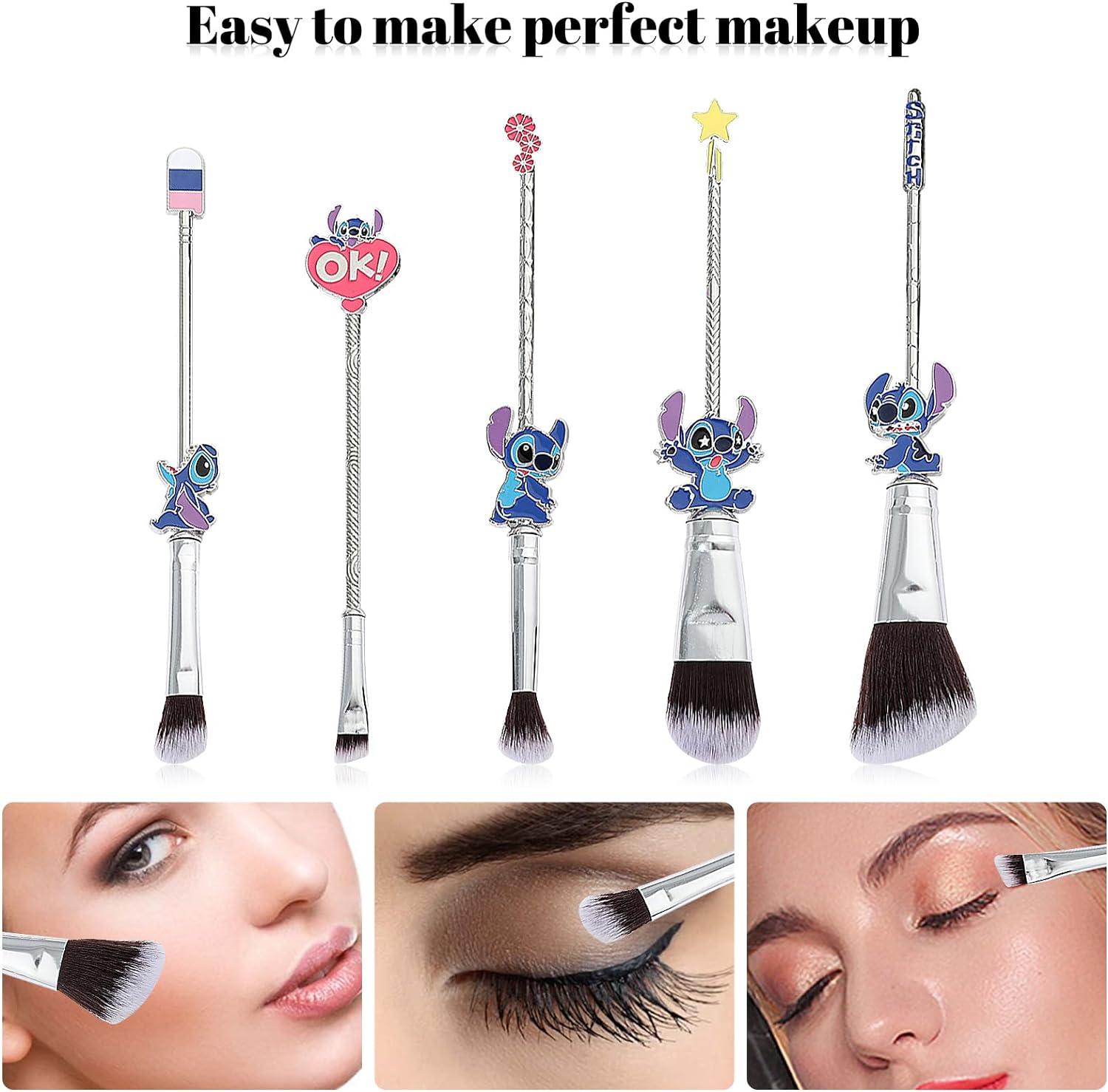 5 Pcs Stitch Makeup Brush Set - Portable Kawaii Cosmetic Brushes for ...