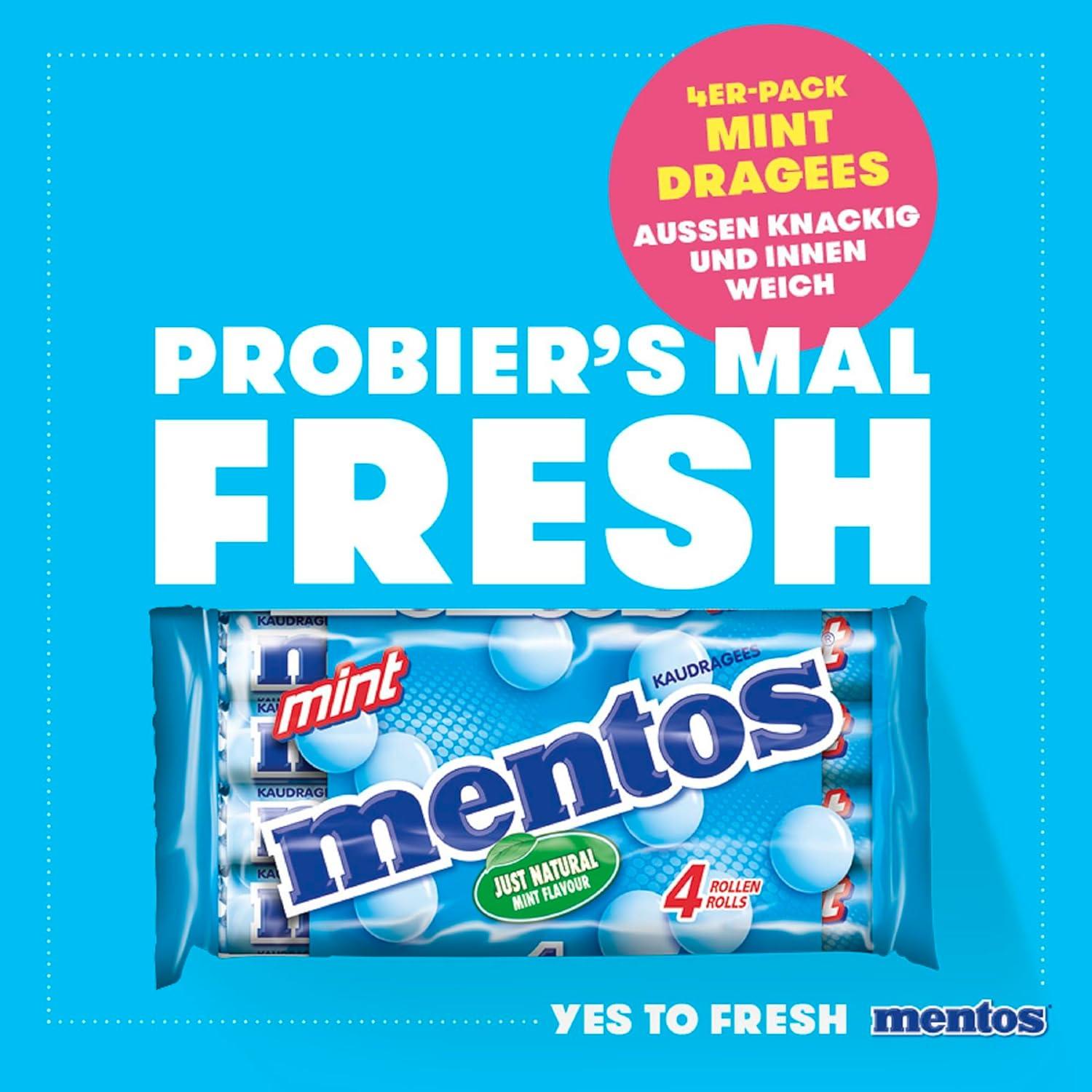 Mentos Kaubonbons Mint - Vegan Peppermint Dragees for Fresh Breath ...