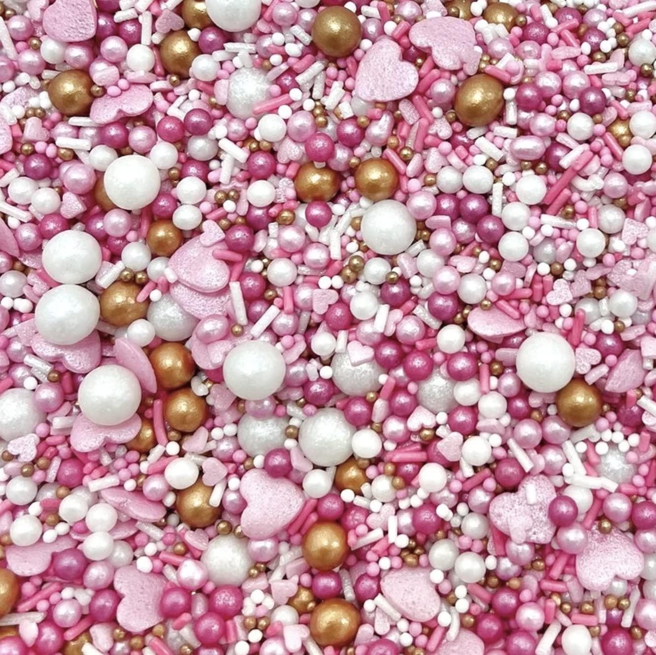 Pink rose gold white hearts metallic sprinkles for cupcake cake toppers ...