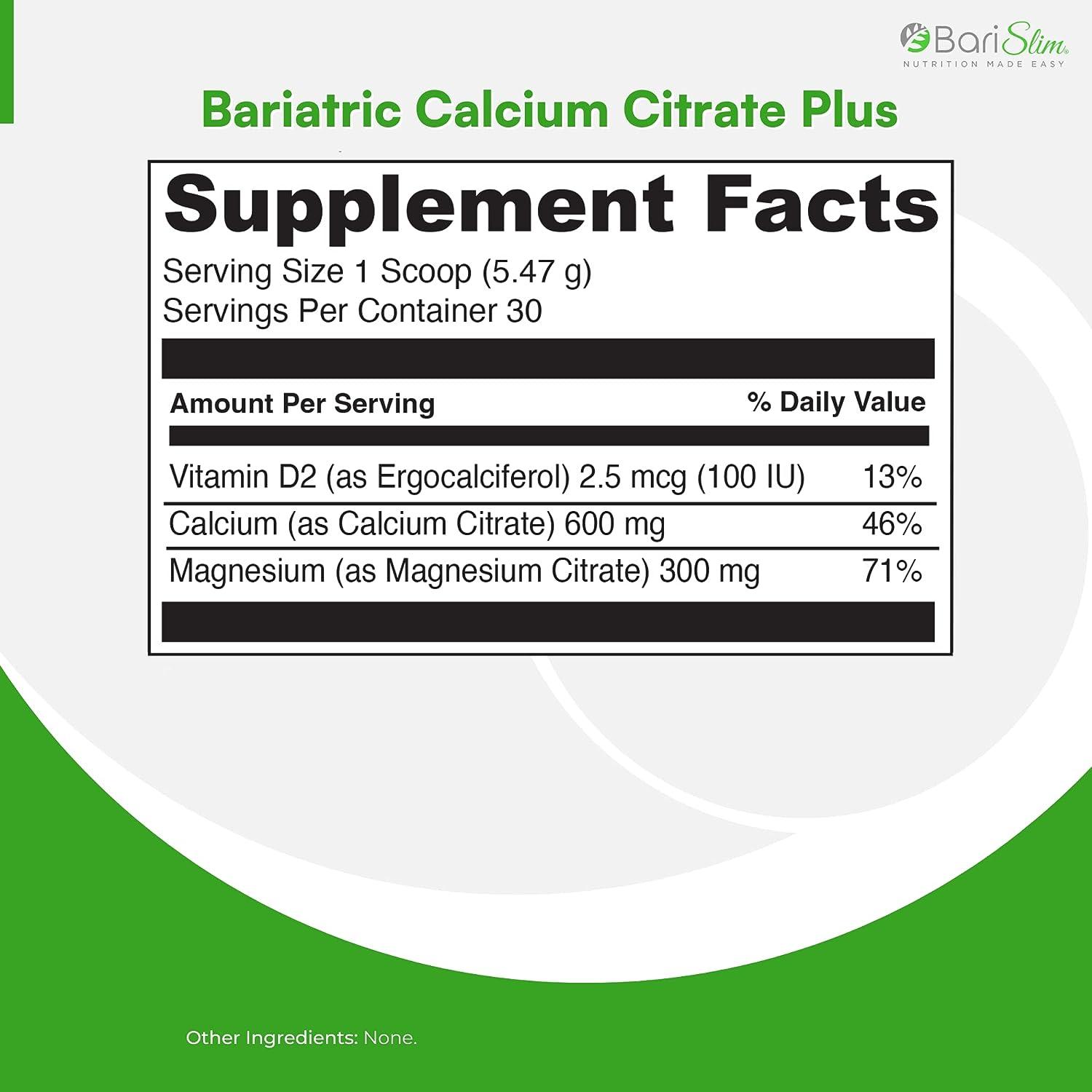 BariSlim Bariatric Calcium Citrate Plus Powder - 600 mg (30 Servings ...