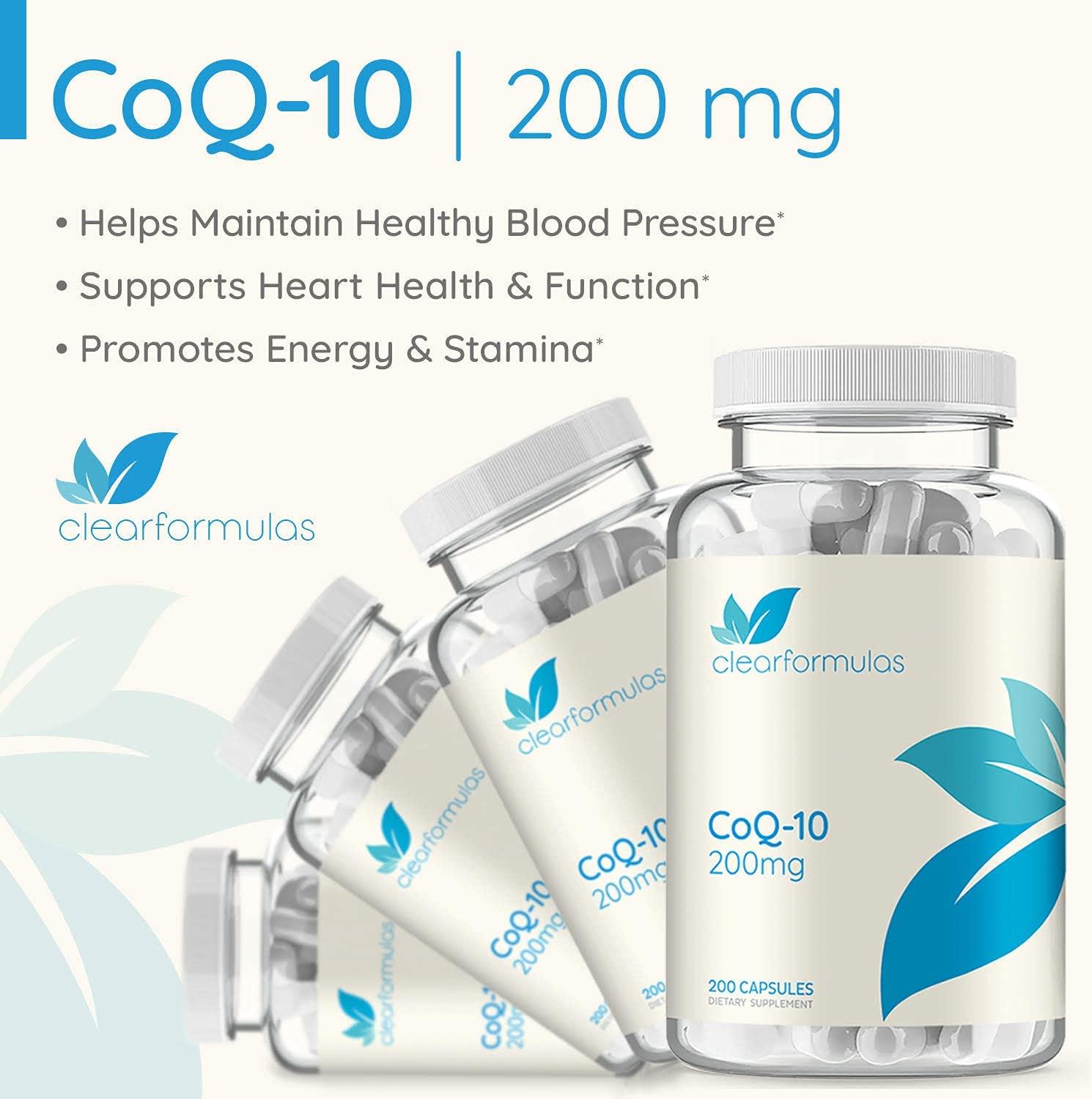 Clear Formulas Pure CoQ10 200mg 200 Capsules - Heart Health & Healthy ...