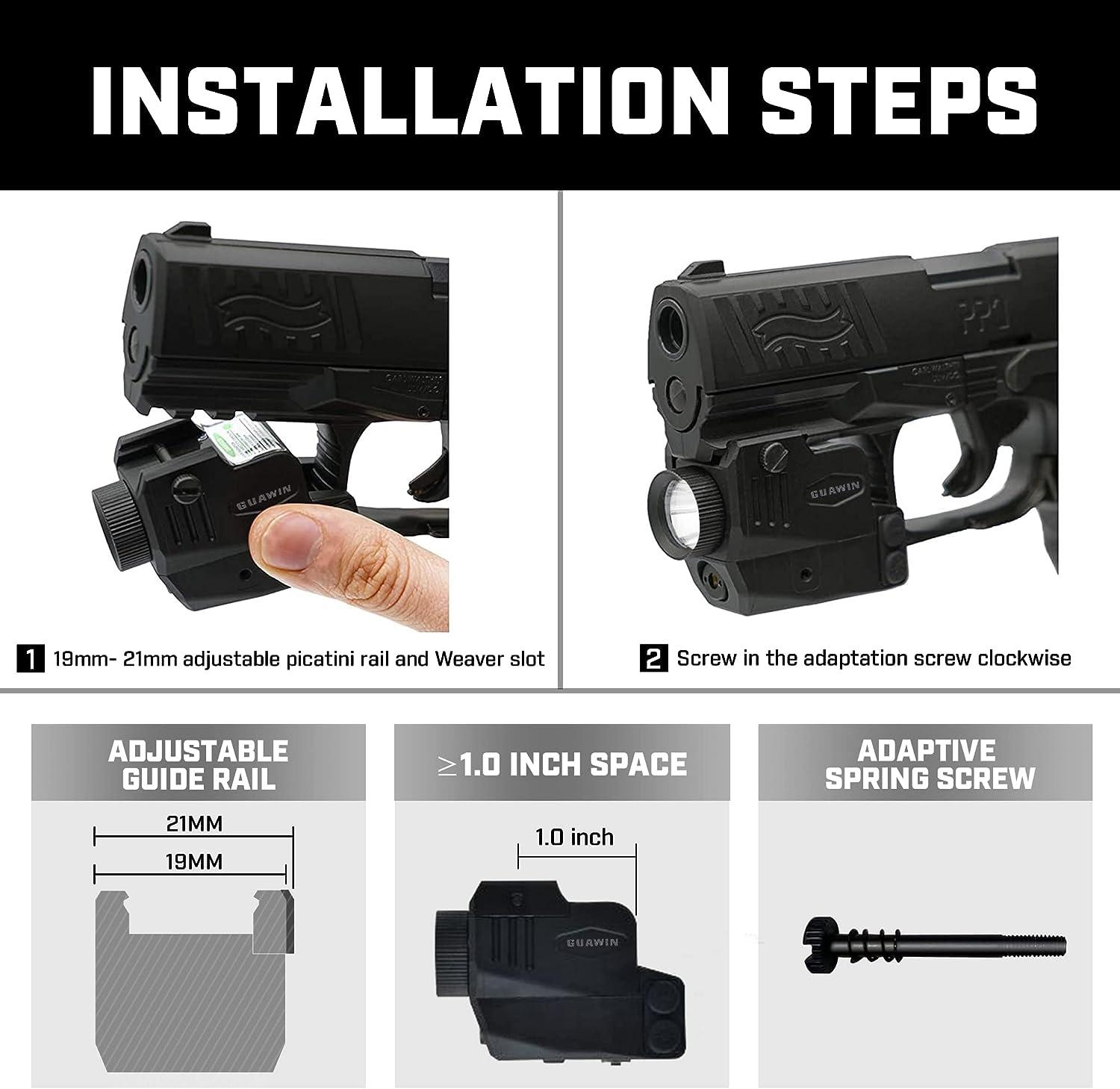 Pistol Light with Red&Green Laser | Rechargeable Compact Weapon Light ...