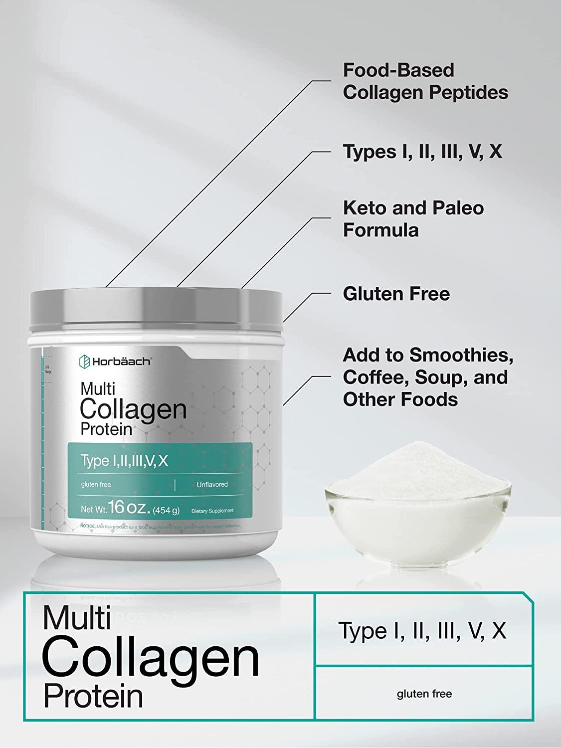 Horbaach Multi Collagen Protein Powder 16 oz | Type I, II, III, V, X ...
