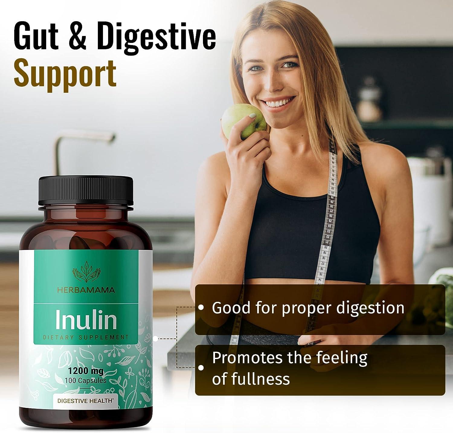 HERBAMAMA Inulin Powder Capsules - Organic Chicory Root Inulin ...