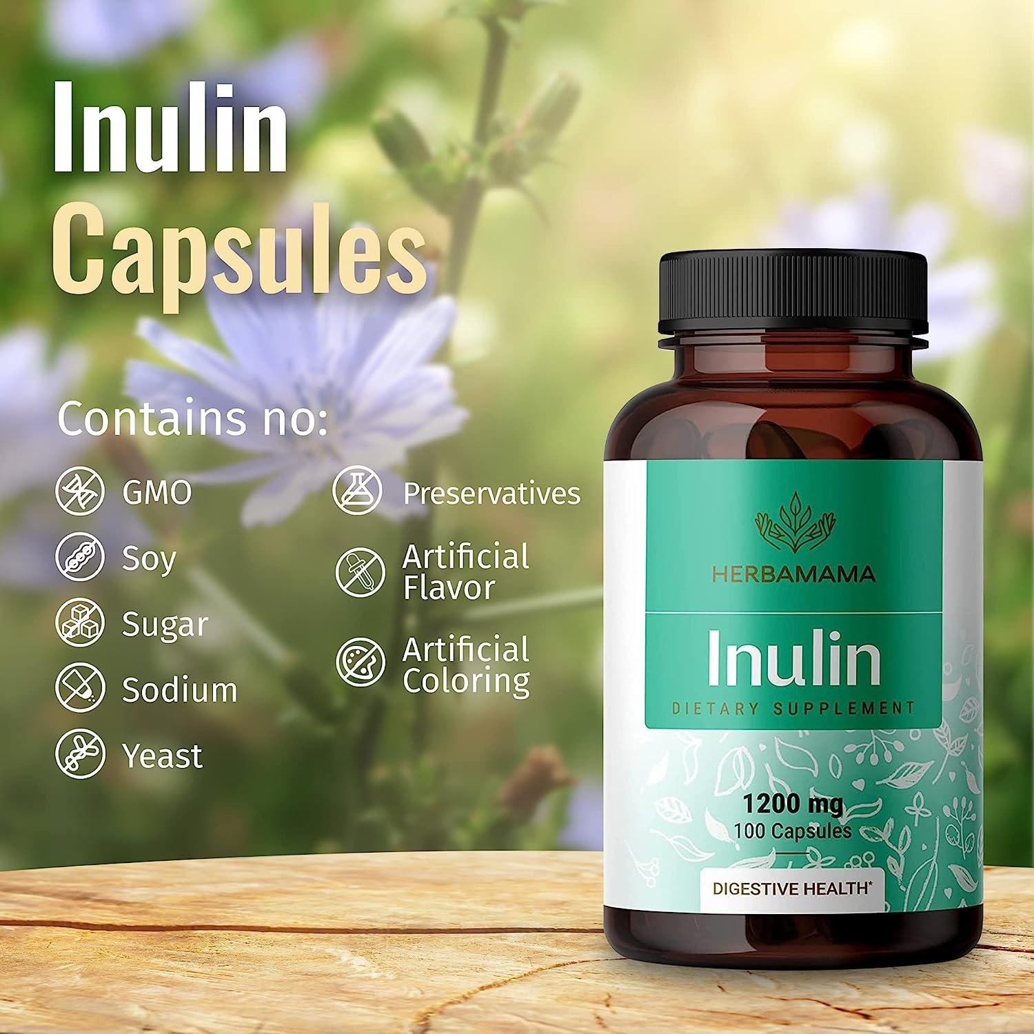 HERBAMAMA Inulin Powder Capsules - Organic Chicory Root Inulin ...