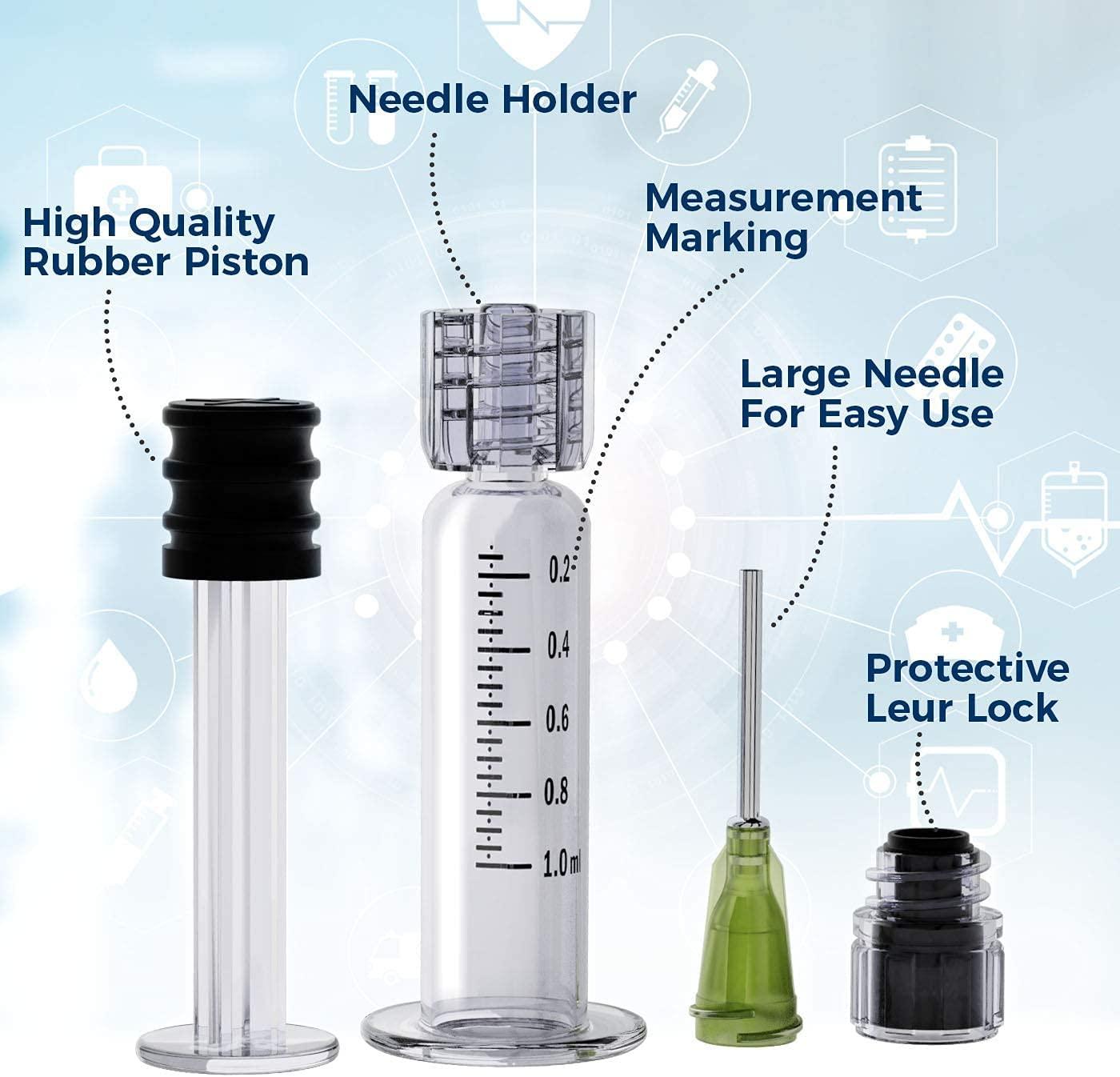 MyMed 10 Pack 1ml Borosilicate Glass Luer Lock Syringe Set with 10GA Blunt Tip Needles ...