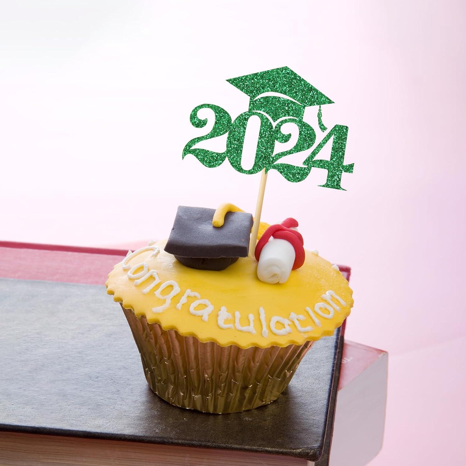 24 PCS 2024 Graduation Cap Cupcake Topper Glitter Class of 2024 Grad ...