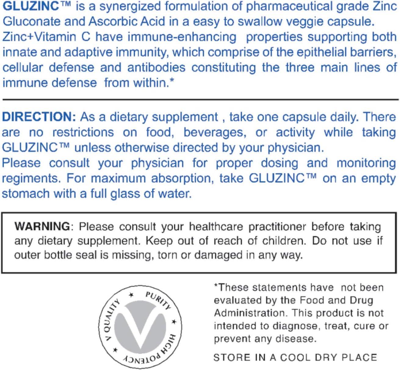 GluzinC 11MG Zinc + 180MG Vitamin C | 120 Vegetarian Capsules | Buy Now ...