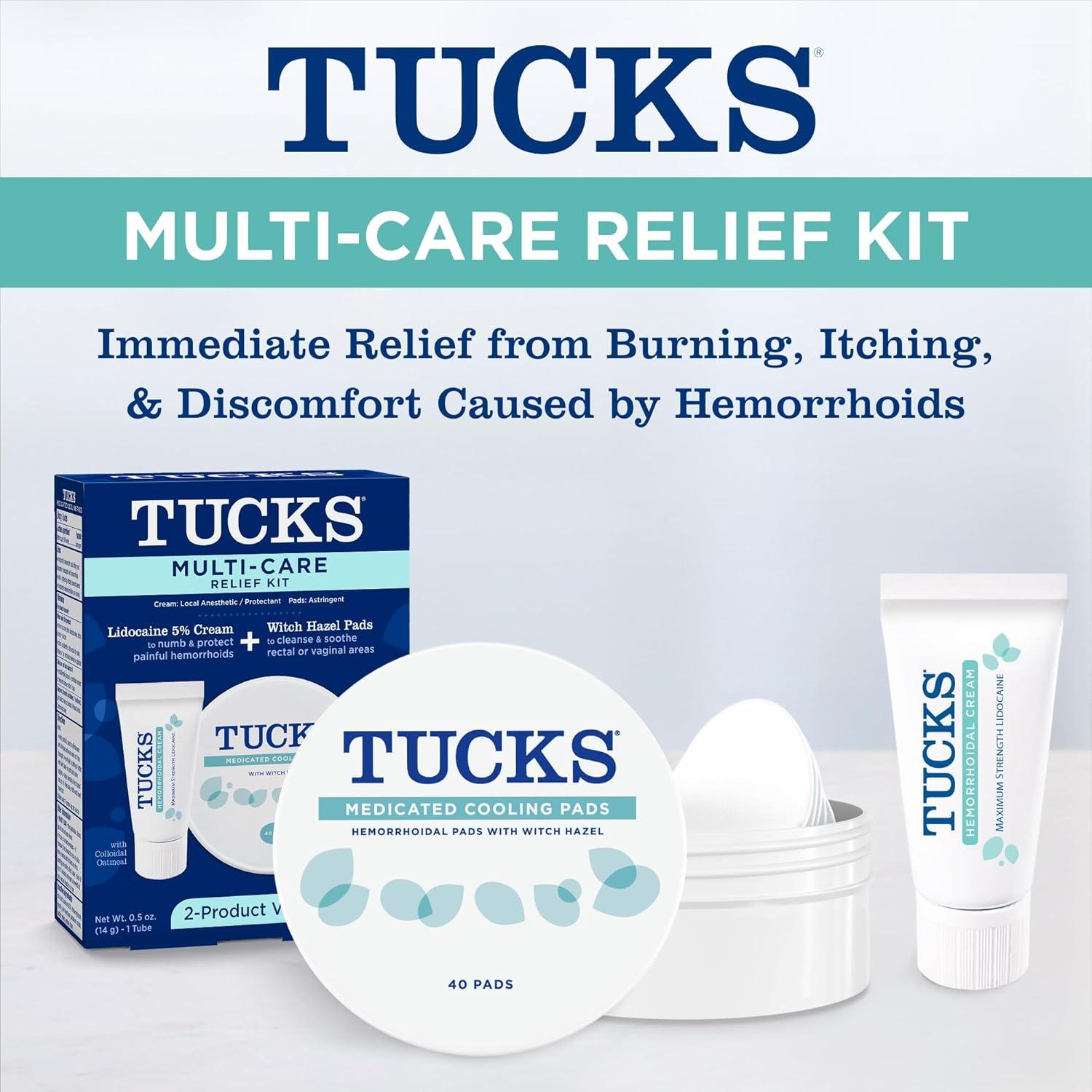 Tucks Multi-Care Relief Kit - 40 Witch Hazel Pads & Lidocaine Cream for ...