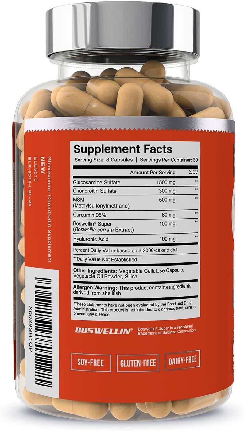 Joint Support Supplement with Glucosamine, Chondroitin, MSM, Boswellia, Hyaluronic Acid - 90 ...