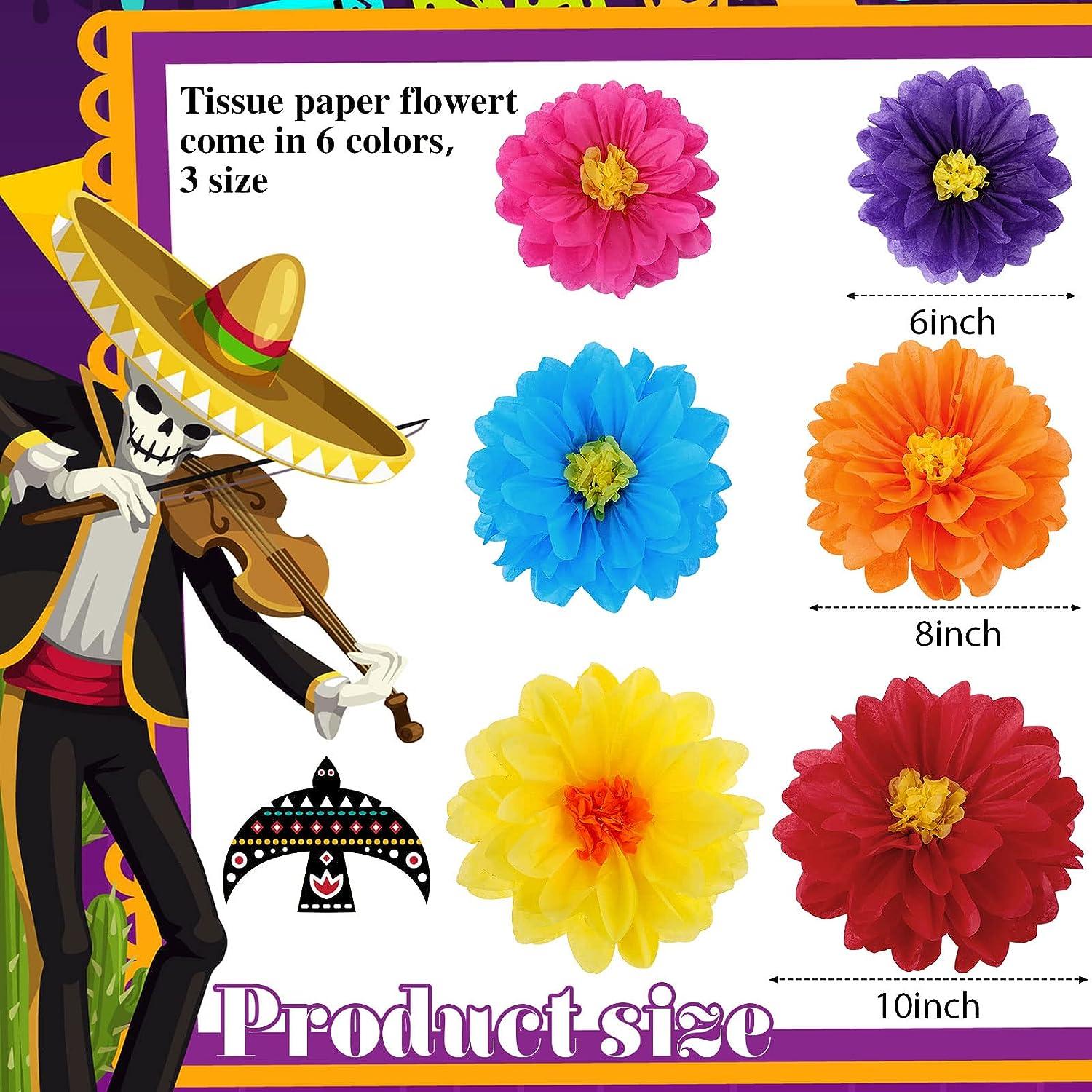 Colorful Mexican Paper Flowers - Set of 18 for Fiesta Party Decor ...