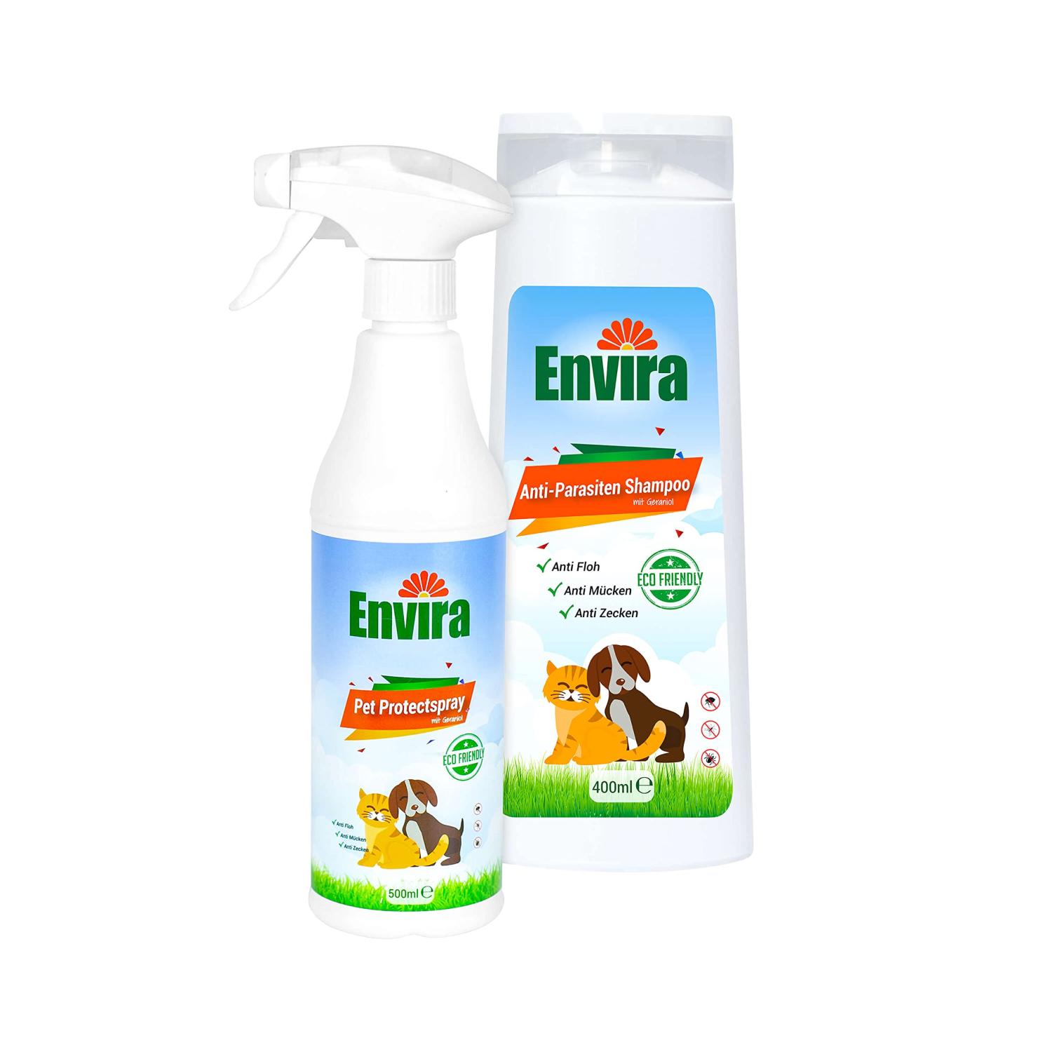 Envira Anti-Parasite Set for Dogs & Cats | 400ml Shampoo & 500ml Spray ...