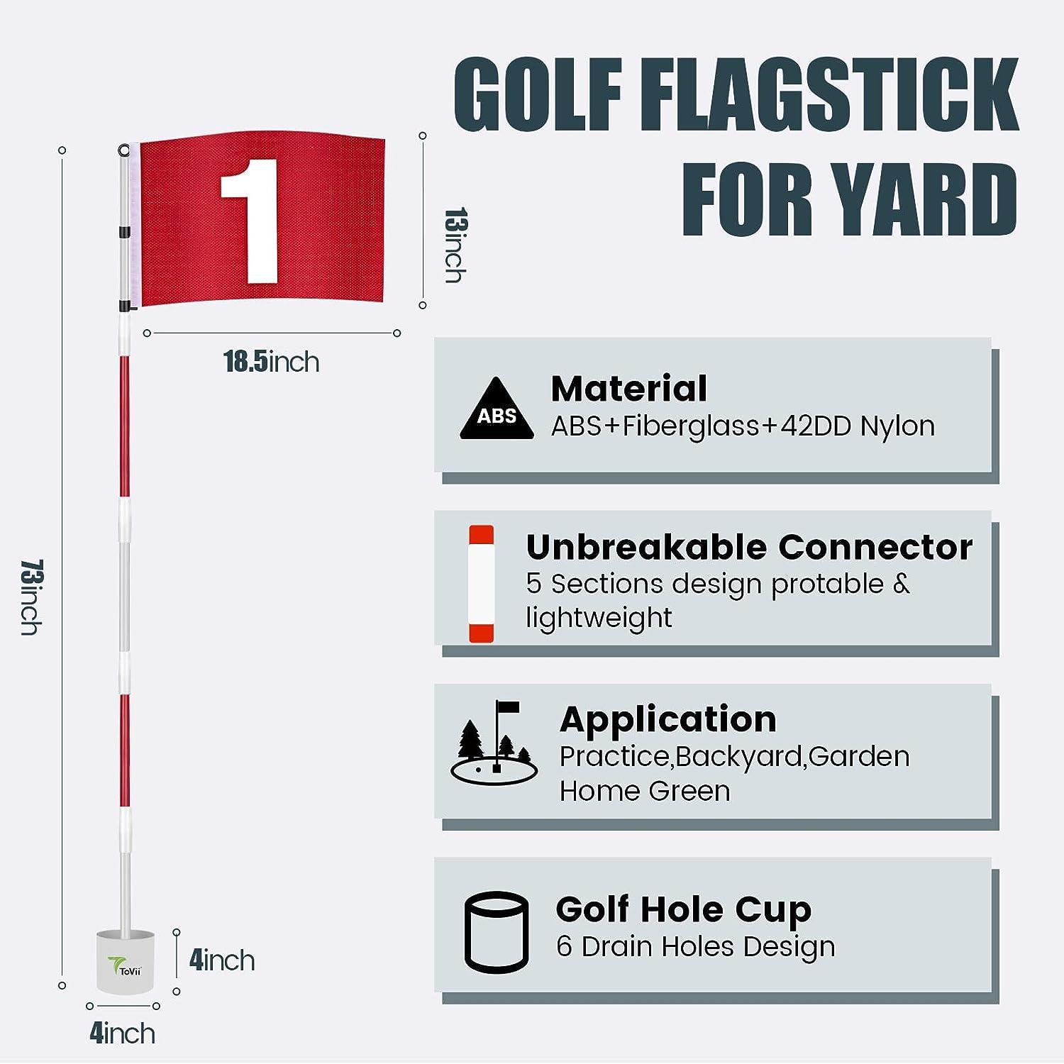 ToVii 6ft Golf Flagstick 2-Pack | Anti-Rust Glass Fiber | 5-Section ...