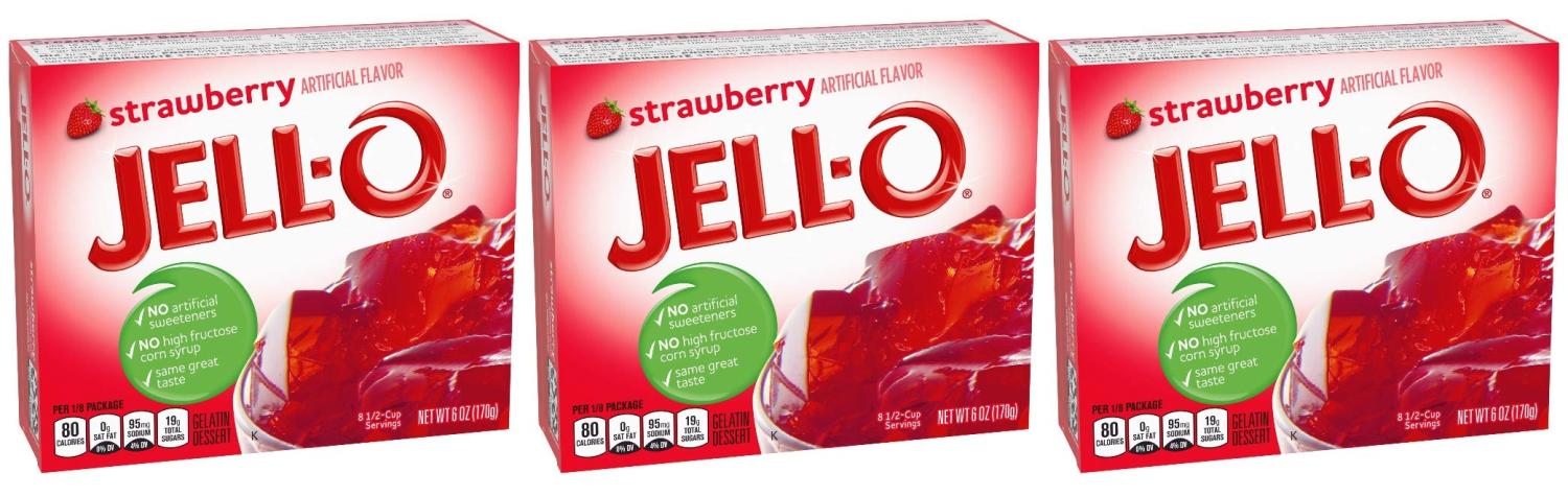 3 x Strawberry Jell-o - 3 x Large Boxes 6oz - 170g - American Gelatin ...