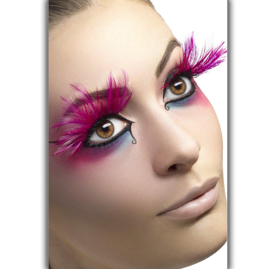 Amakando Pink False Eyelashes - Feathered Carnival Art Eyelash ...