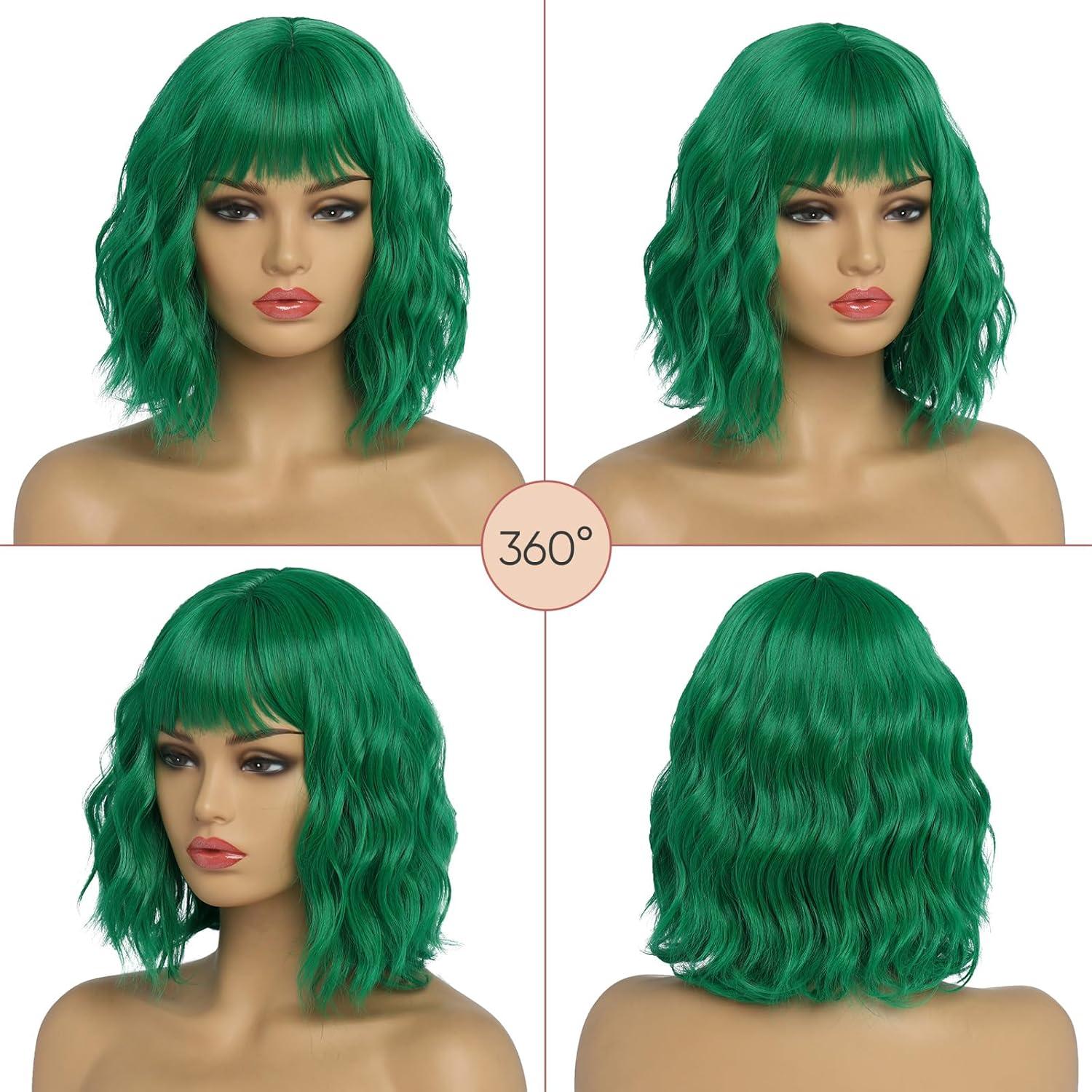 Short Green Ombre Bob Wig for Women | 10-Inch Synthetic Hair Wig with ...