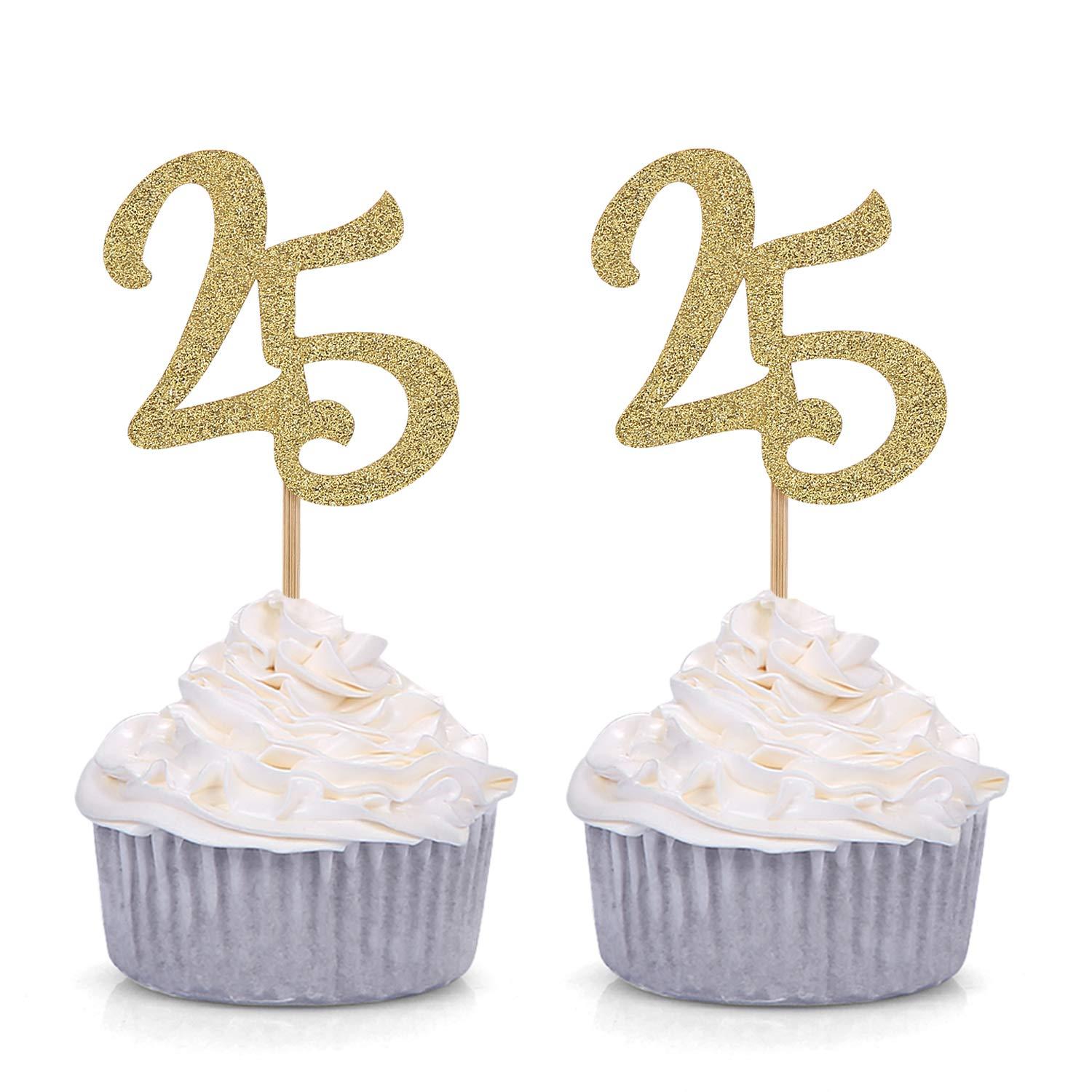 Set of 24 Gold Glitter Number 25 Cupcake Toppers 25th Birthday ...