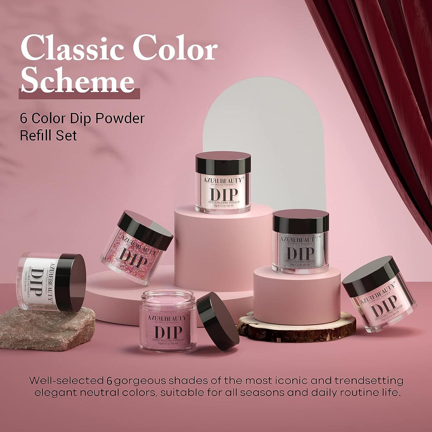 AZUREBEAUTY Dip Powder Nail Set - 6 Classic Nude Colors | Glitter ...