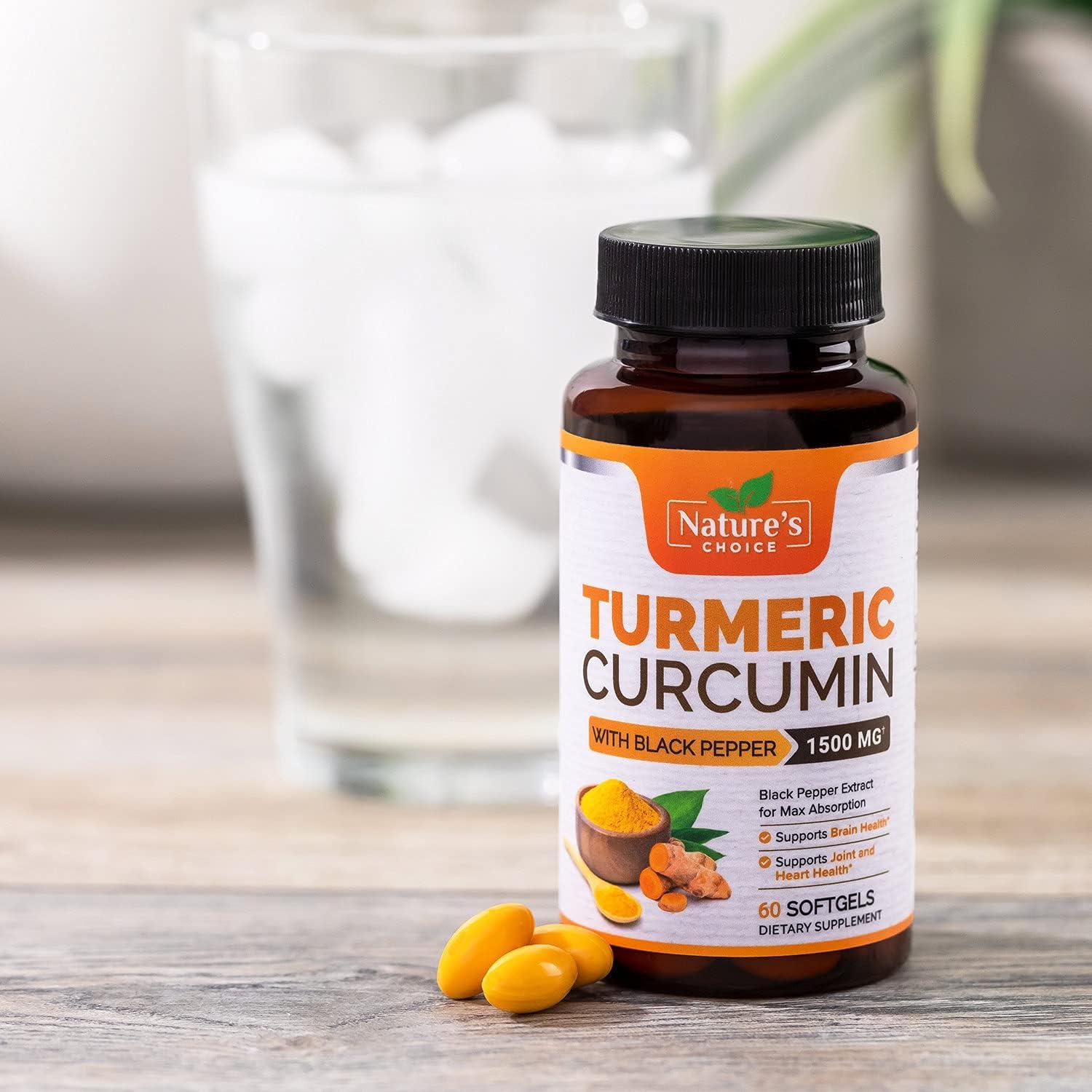 Turmeric Curcumin Liquid Softgels 1500mg with Black Pepper - Joint ...