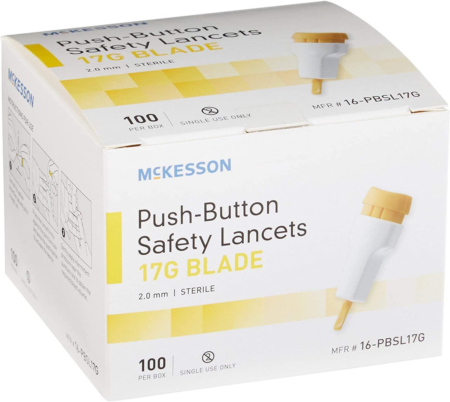 McKesson Safety Lancets 17 Gauge Sterile Push-Button 2mm Blade - 100 ...