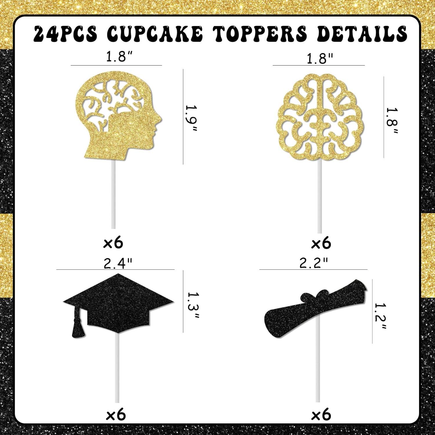 kreat4joy 24pcs Brain Graduation Cupcake Toppers Neurologist Graduation ...