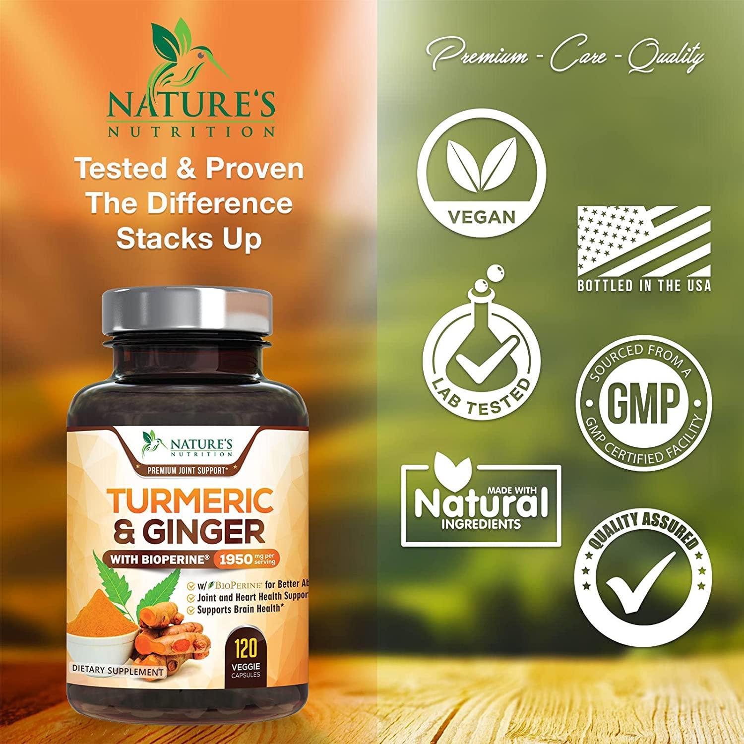 Turmeric Curcumin with Bioperine Ginger 1950mg - Natural Joint Healthy ...