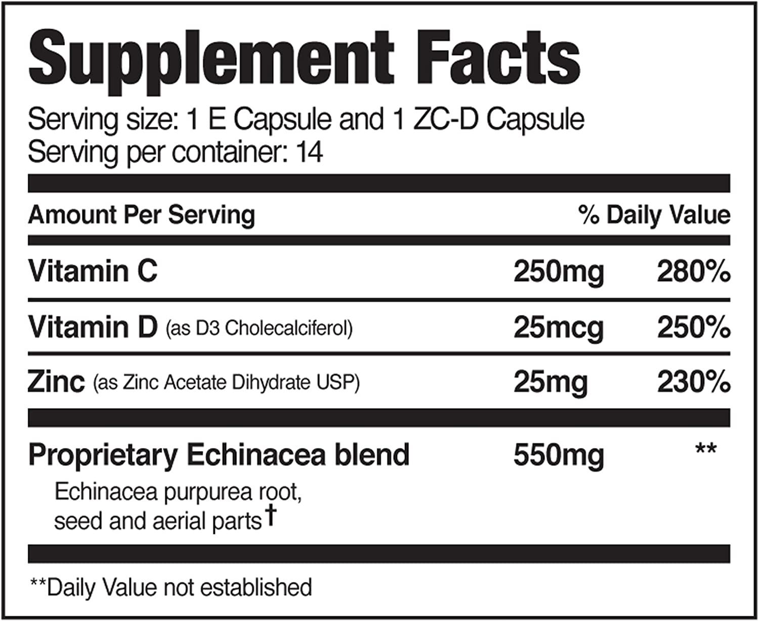 EZC Pak+D 5-Day Immune Booster with Echinacea, Vitamin C, D, Zinc 28 ...