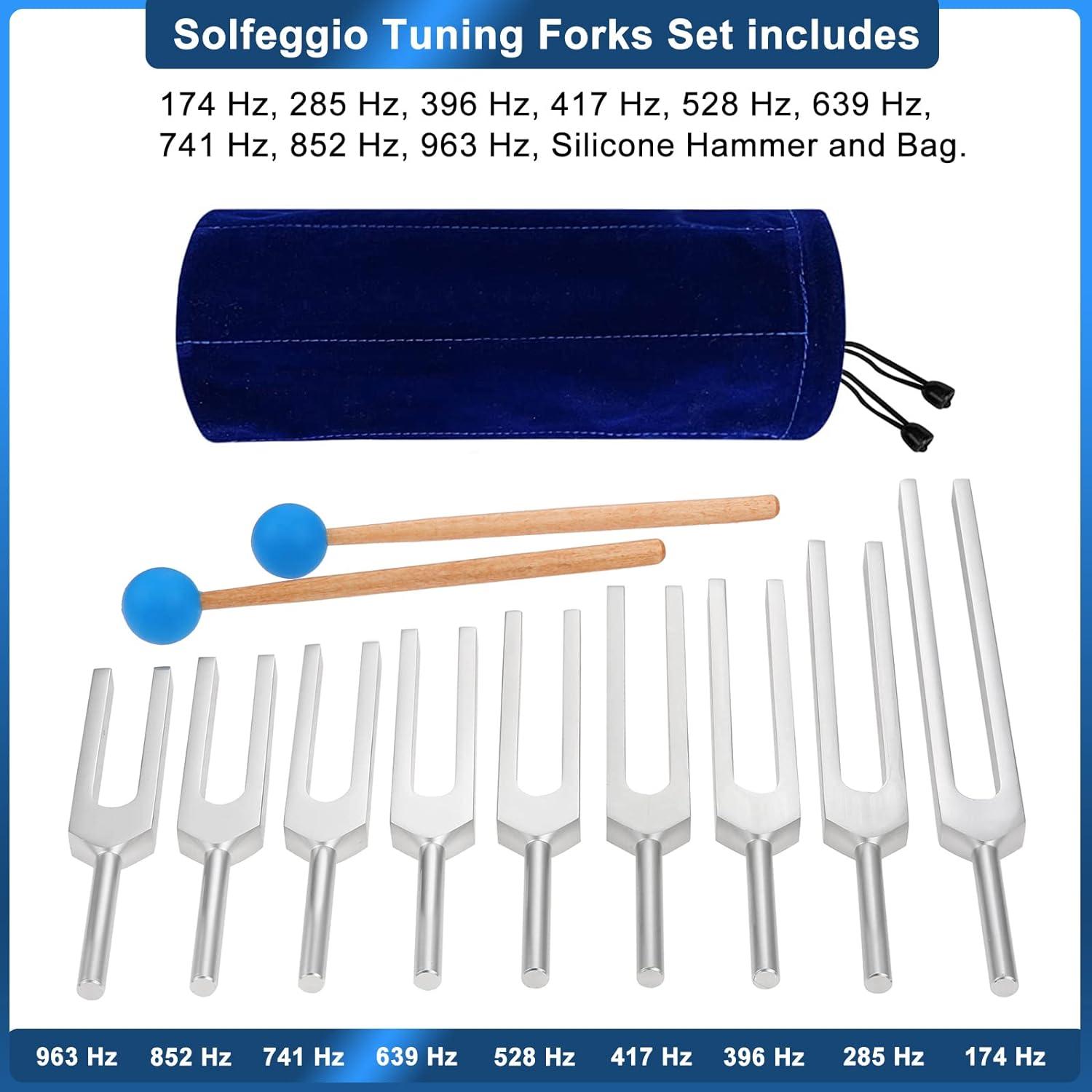 Dreld 9 Solfeggio Tuning Forks Kit Healing Forks with Silicone Hammer and Bag for DNA Repair ...