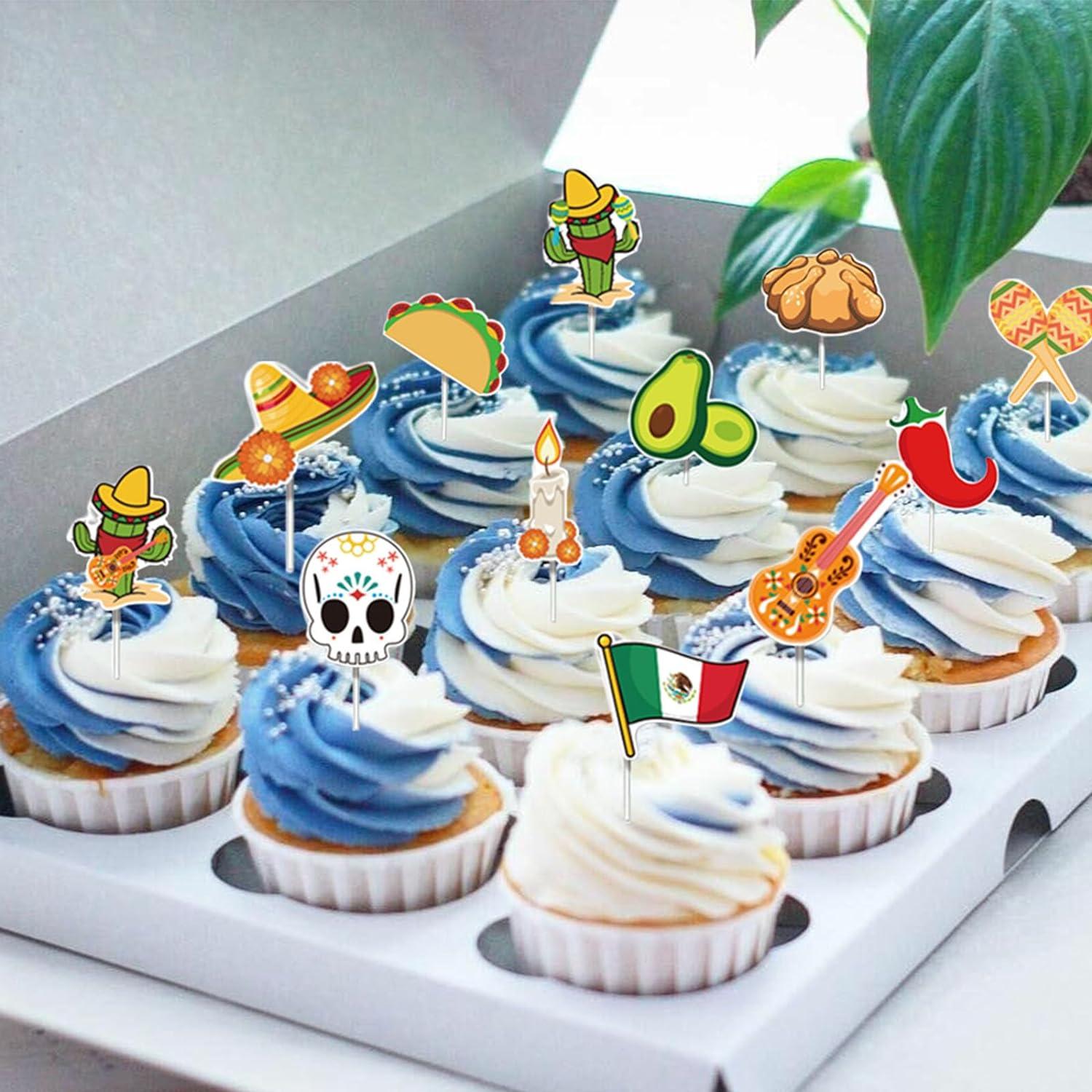 32Pcs Mexican Fiesta Cupcake Topper - Taco Cake Toppers Decorations ...