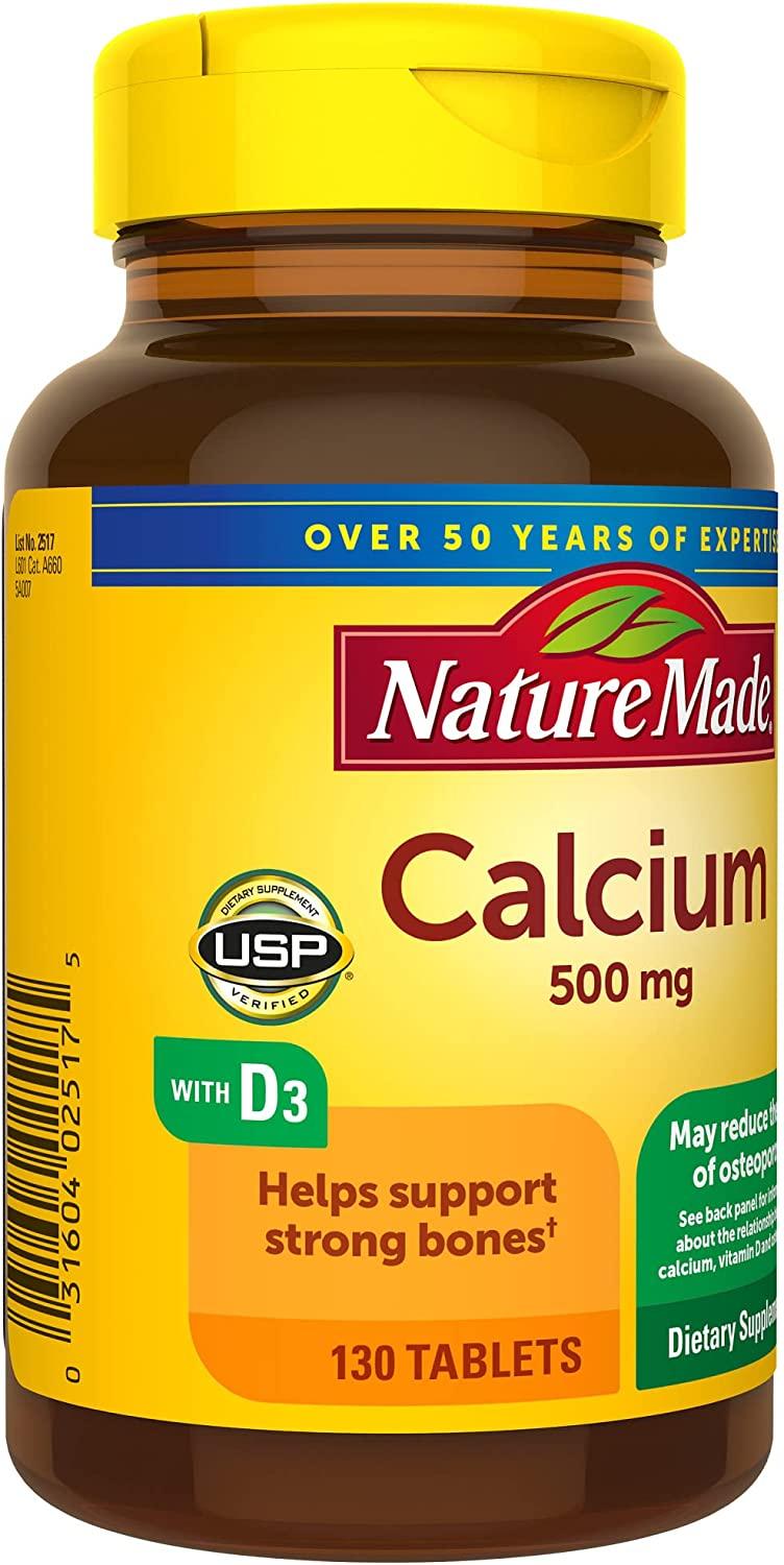 Nature Made Calcium 500mg with Vitamin D3 Bone Support Supplement - 130 ...