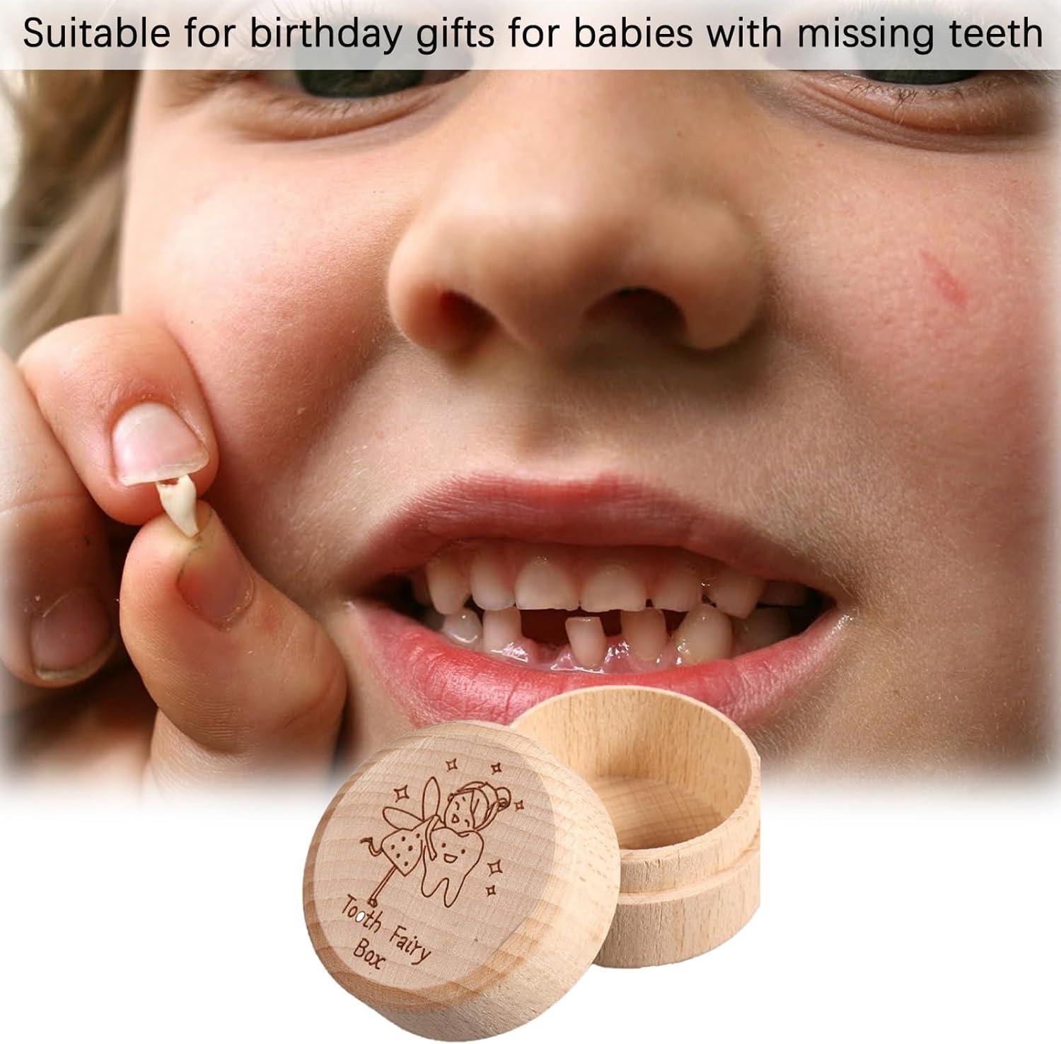 Siqian Wooden Tooth Fairy Keepsake Box - Baby Teeth Save Pouch for ...